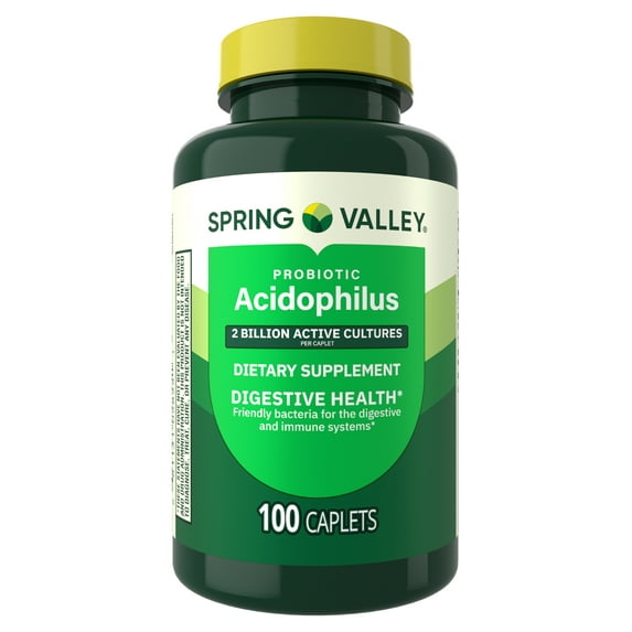 Spring Valley Probiotic Acidophilus Caplets for Digestive Health, 2 ...