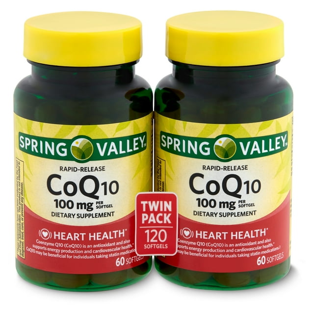 Spring Valley Rapid-Release CoQ10 Dietary Supplement 100mg Softgels, 60 Count, 2 Pack HSA/FSA ...