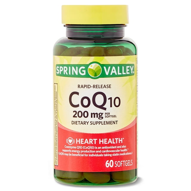 Spring Valley Rapid-Release CoQ10 Dietary Supplement Softgels for Heart Health, 200 mg, 60 Count ...