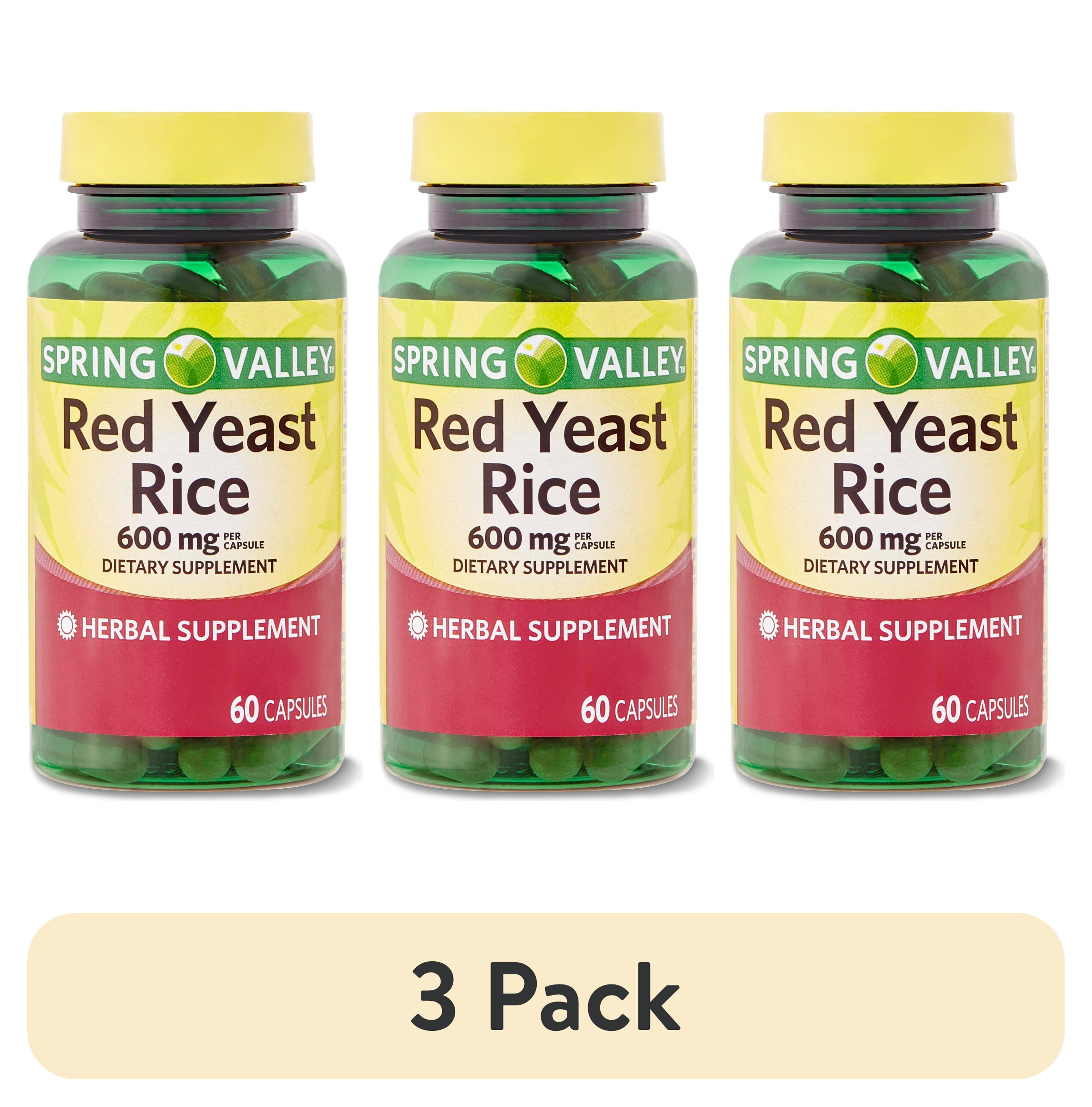 (3 pack) Spring Valley Red Yeast Rice Dietary Supplement Capsules, 600 ...
