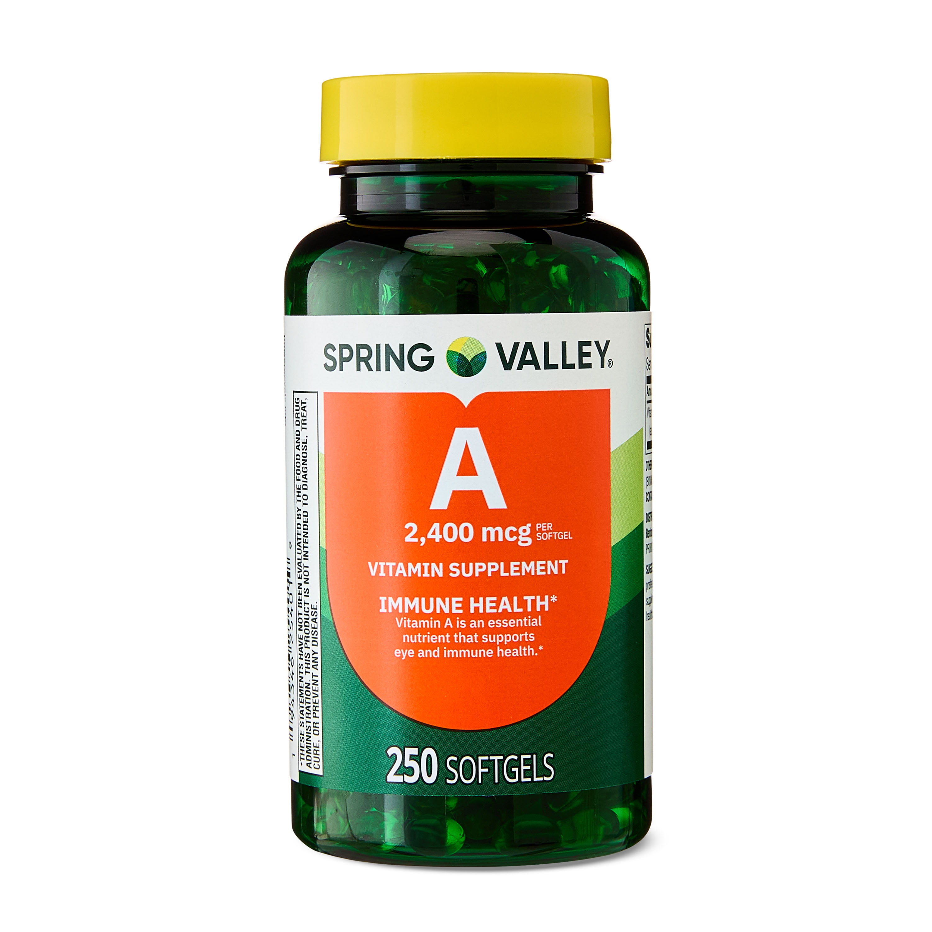 Spring Valley Vitamin A Supplement Softgels 2400 mcg 250 Count Supports ...