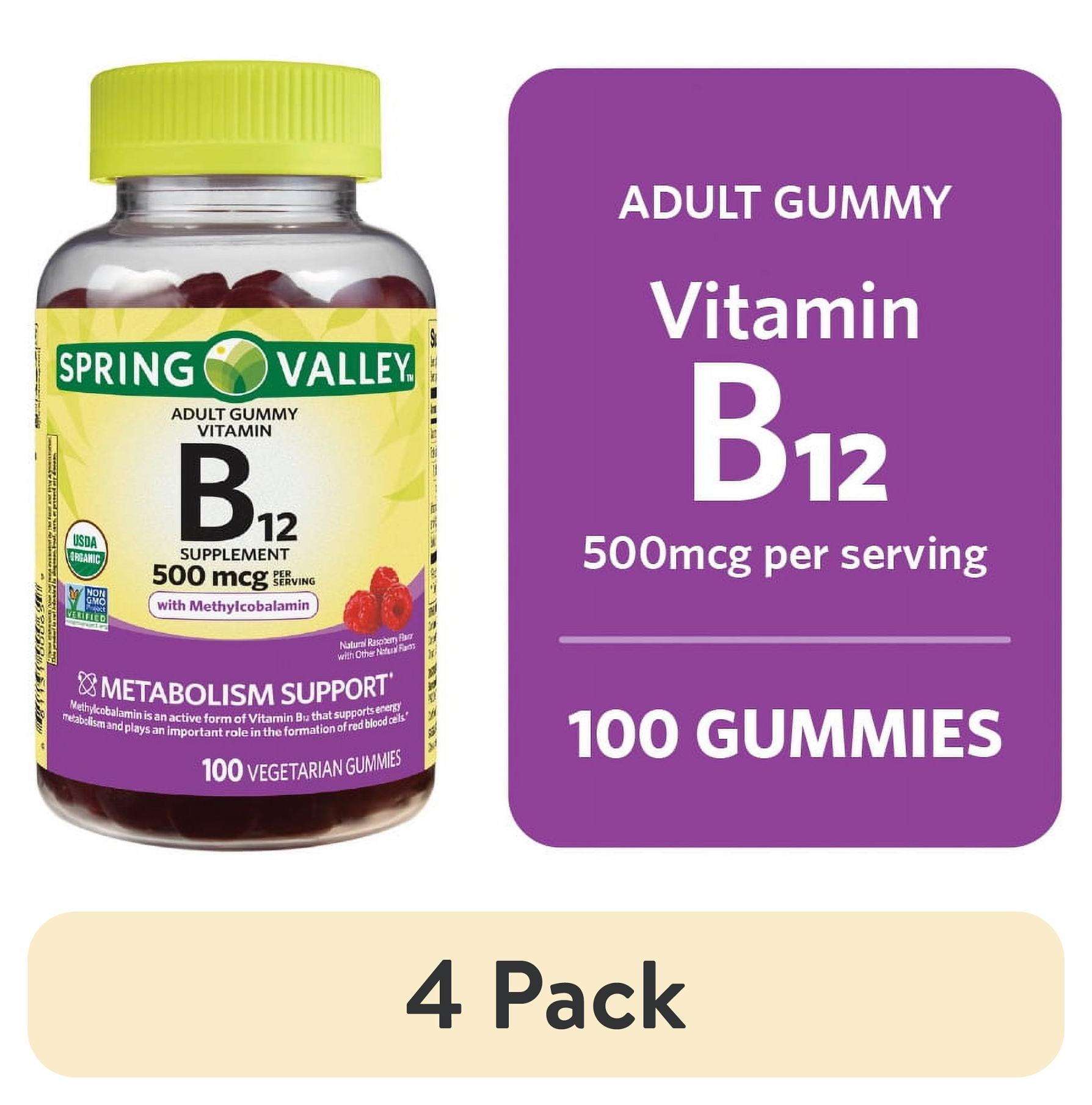 (4 pack) Spring Valley Vitamin B12 Vegetarian Gummies, Raspberry Flavor ...