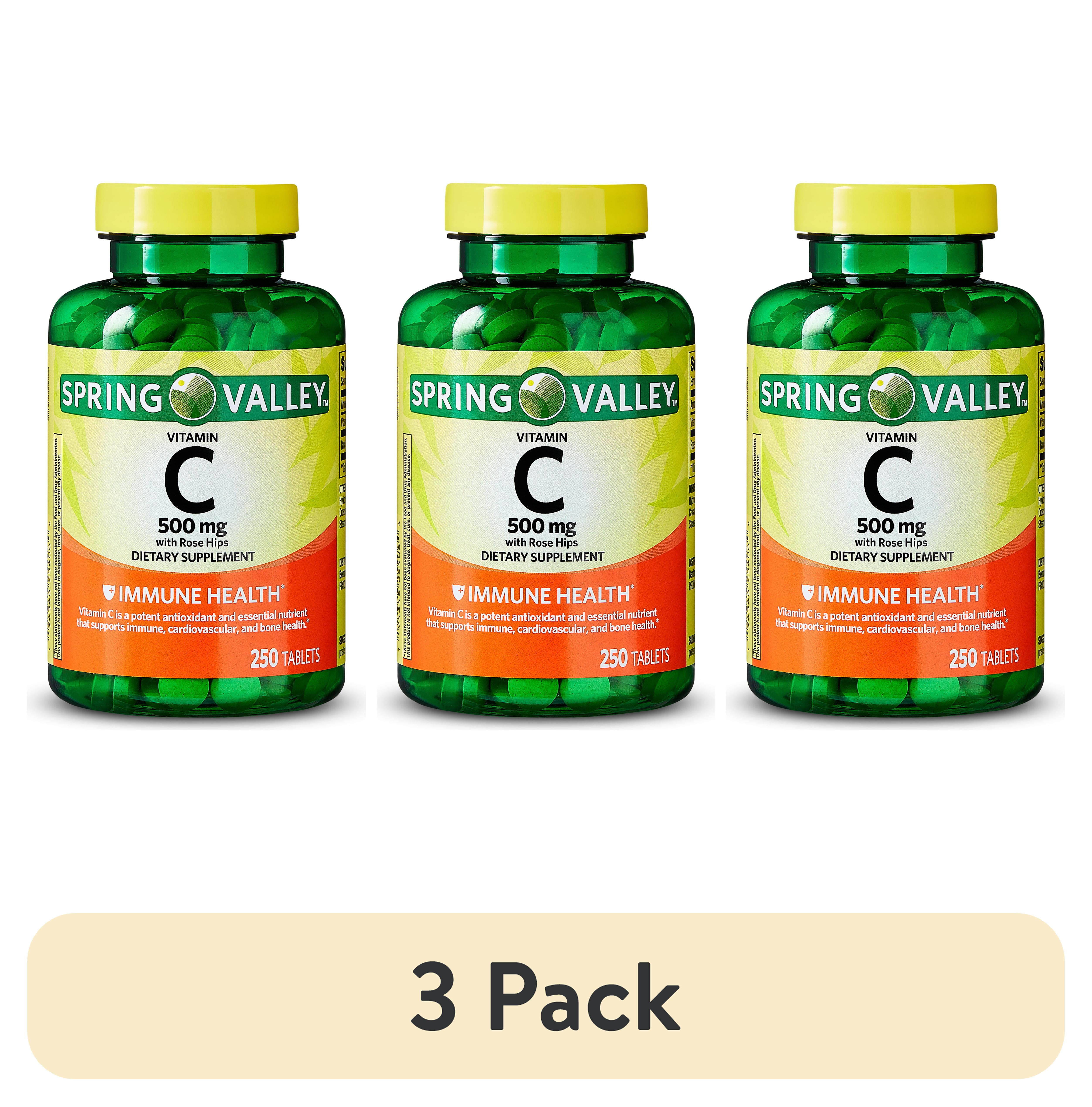 (3 pack) Spring Valley Vitamin C Supplement with Rose Hips Tablets, 500 ...