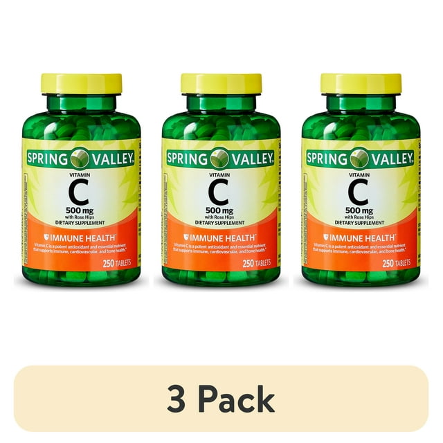 (3 pack) Spring Valley Vitamin C Supplement with Rose Hips Tablets, 500 ...