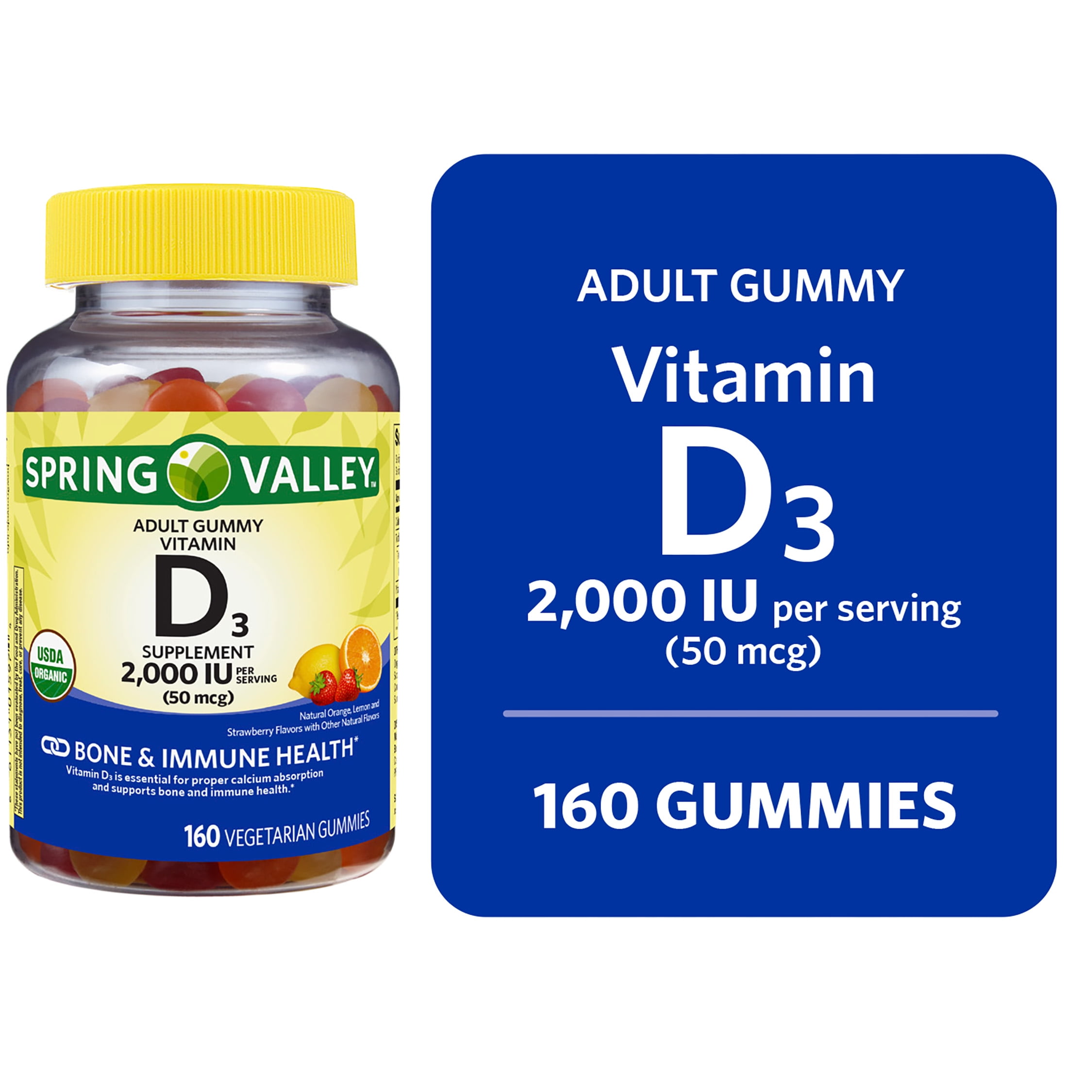 Spring Valley Vitamin D3 Gummies for Bone and Immune Health, 50mcg ...
