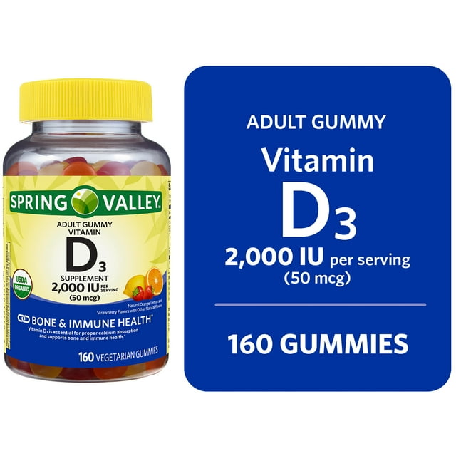 Spring Valley Vitamin D3 Gummies for Bone and Immune Health, 50mcg ...
