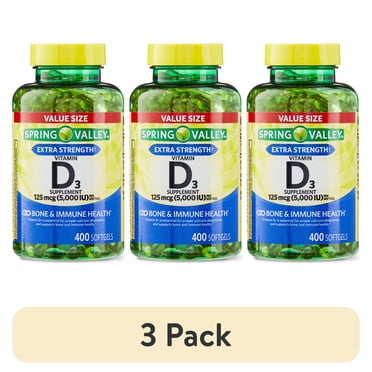 (3 pack) Spring Valley Vitamin D3 Softgels, 125 Mcg per Softgel, 5,000 ...