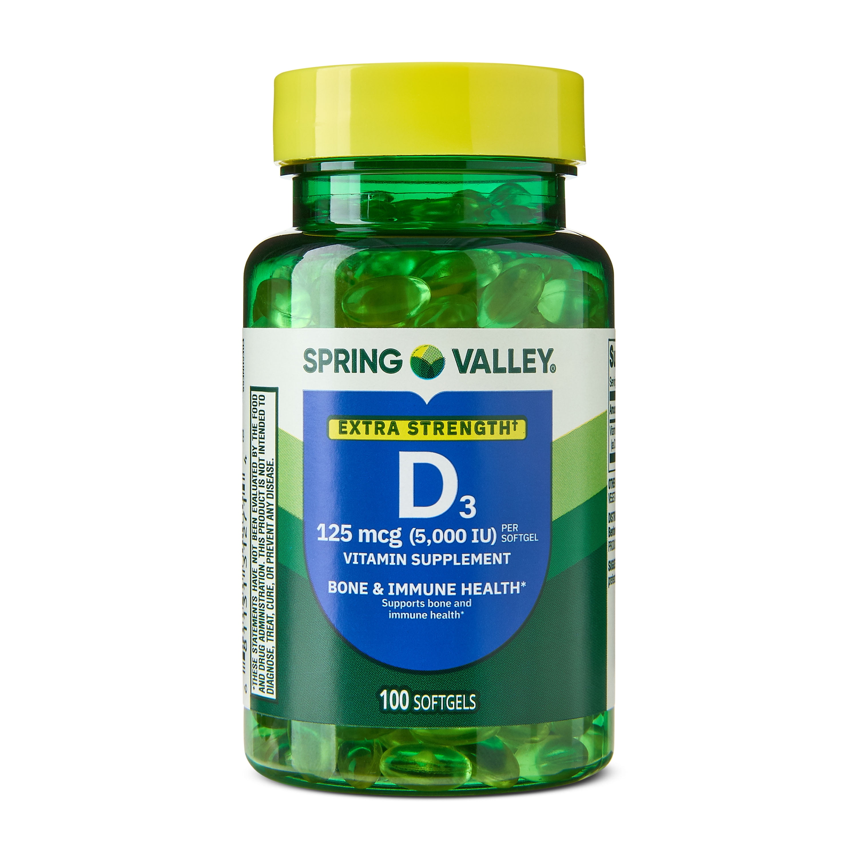 Spring Valley Extra Strength Vitamin D3 Softgels, 125 mcg (5000 IU ...
