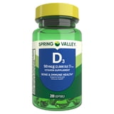 Spring Valley Vitamin D3 Softgels, 50 mcg (2,000 IU), 200 Count ...