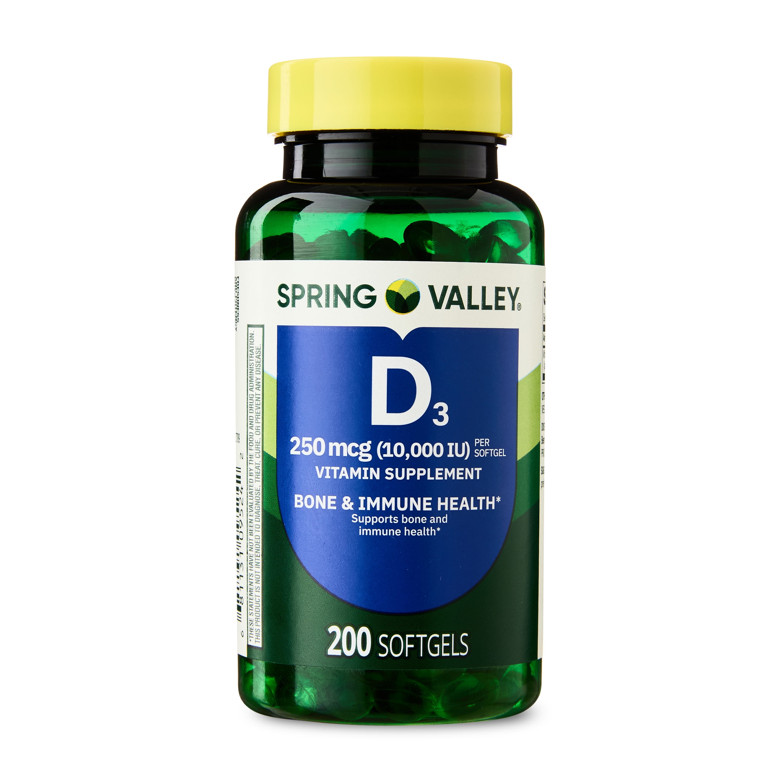 Spring Valley Vitamin D3 Softgels, 250 mcg (10,000 IU), 200 count ...