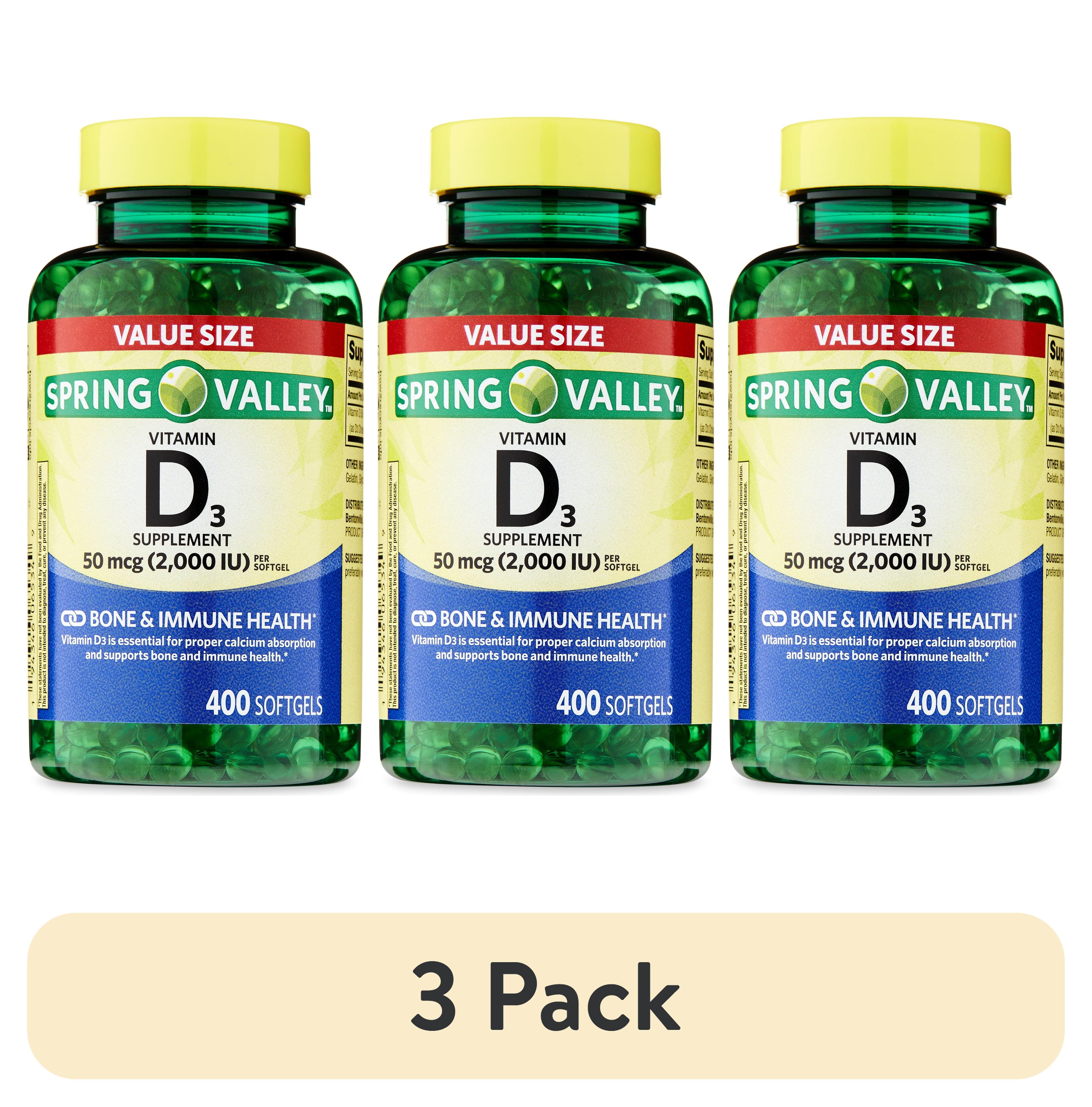 (3 pack) Spring Valley Vitamin D3 Supplement Softgels, 50 Mcg (2,000 IU ...
