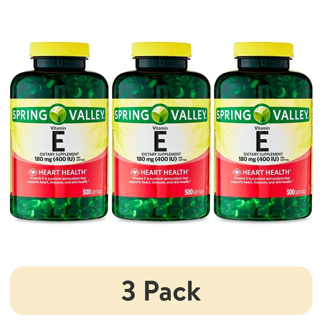 (3 pack) Spring Valley Vitamin E Dietary Supplement, 180 mg, 500 Count ...