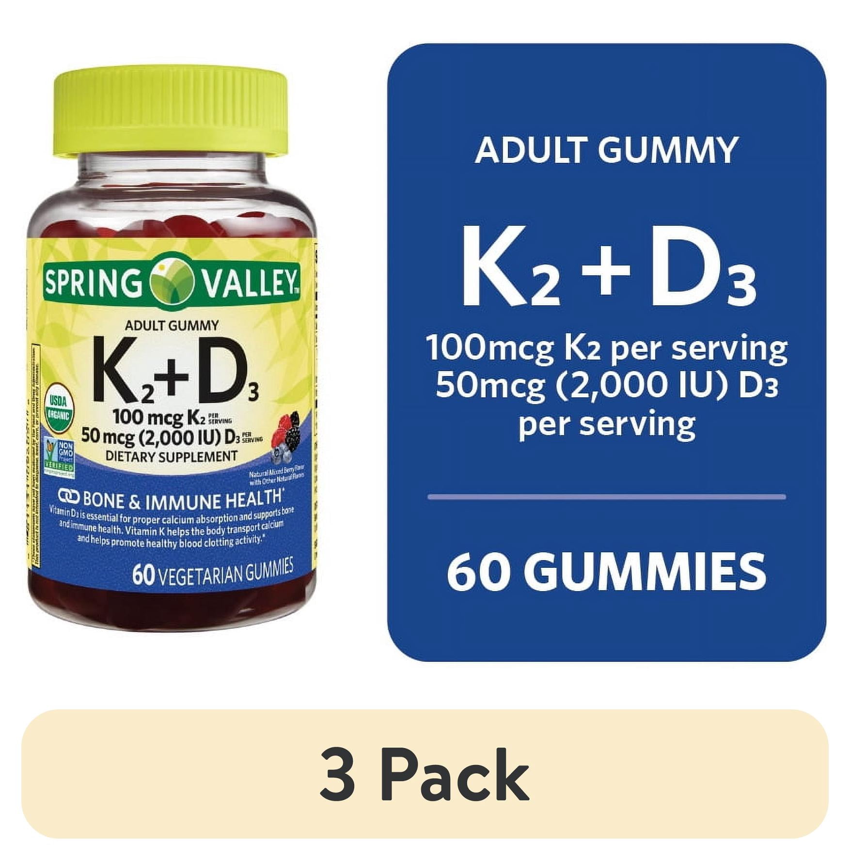 (3 pack) Spring Valley Vitamin K2 + Vitamin D3 Vegetarian Gummies for ...
