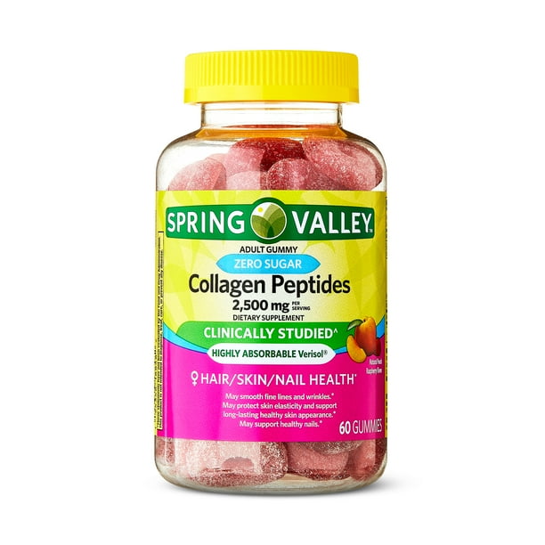 Spring Valley Zero Sugar Collagen Peptides 2500mg Gummy, 60 Count ...