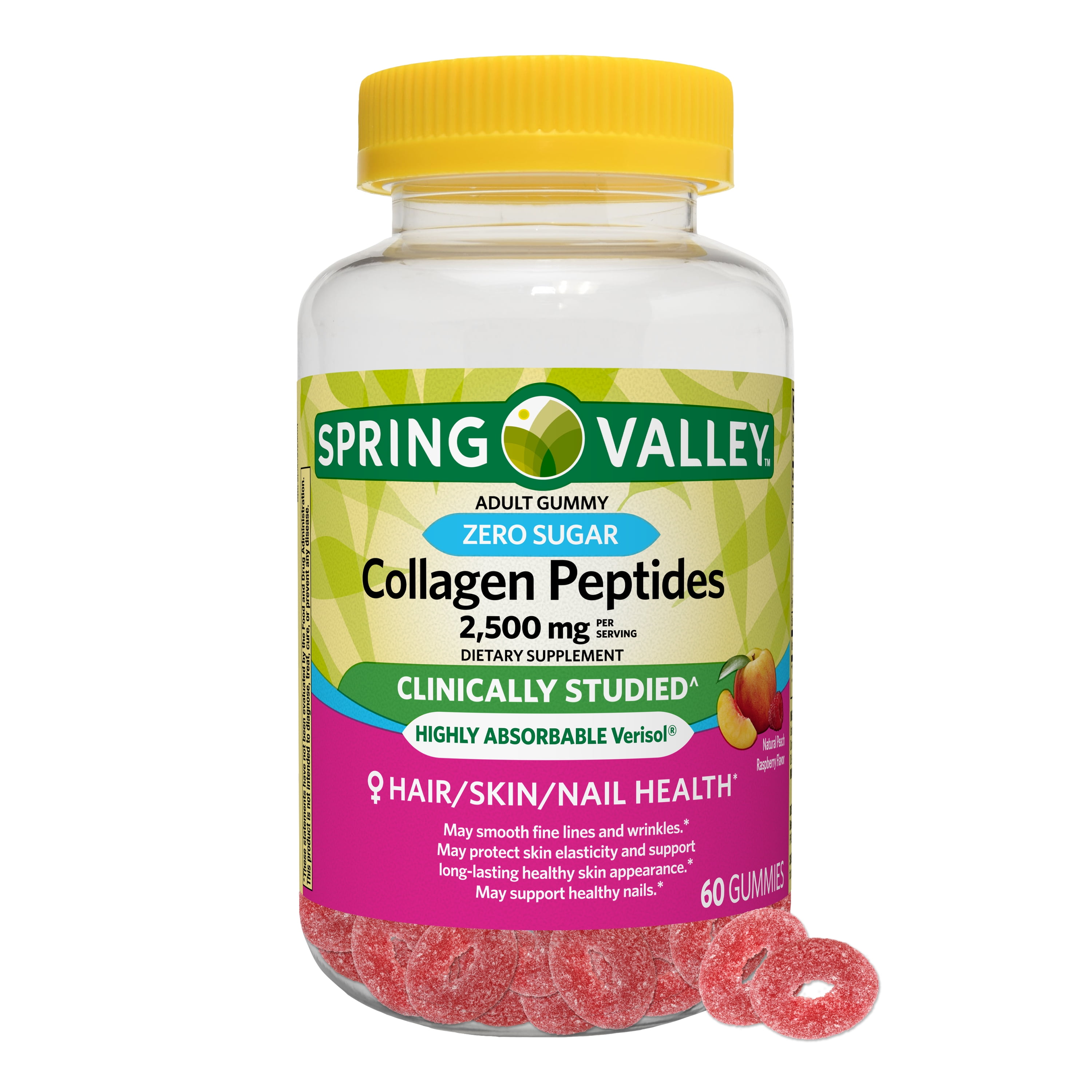 Spring Valley Zero Sugar Collagen Peptides 2500mg Gummy, 60 Count ...