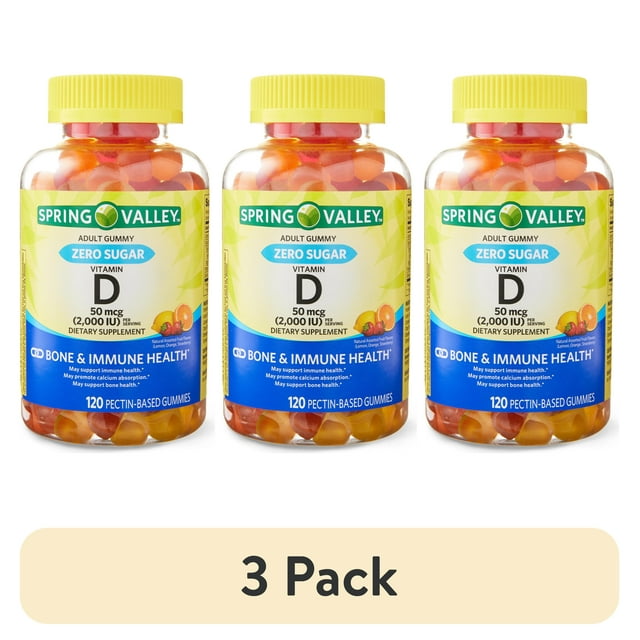 (3 pack) Spring Valley Zero Sugar Vitamin D Dietary Supplement Gummies ...