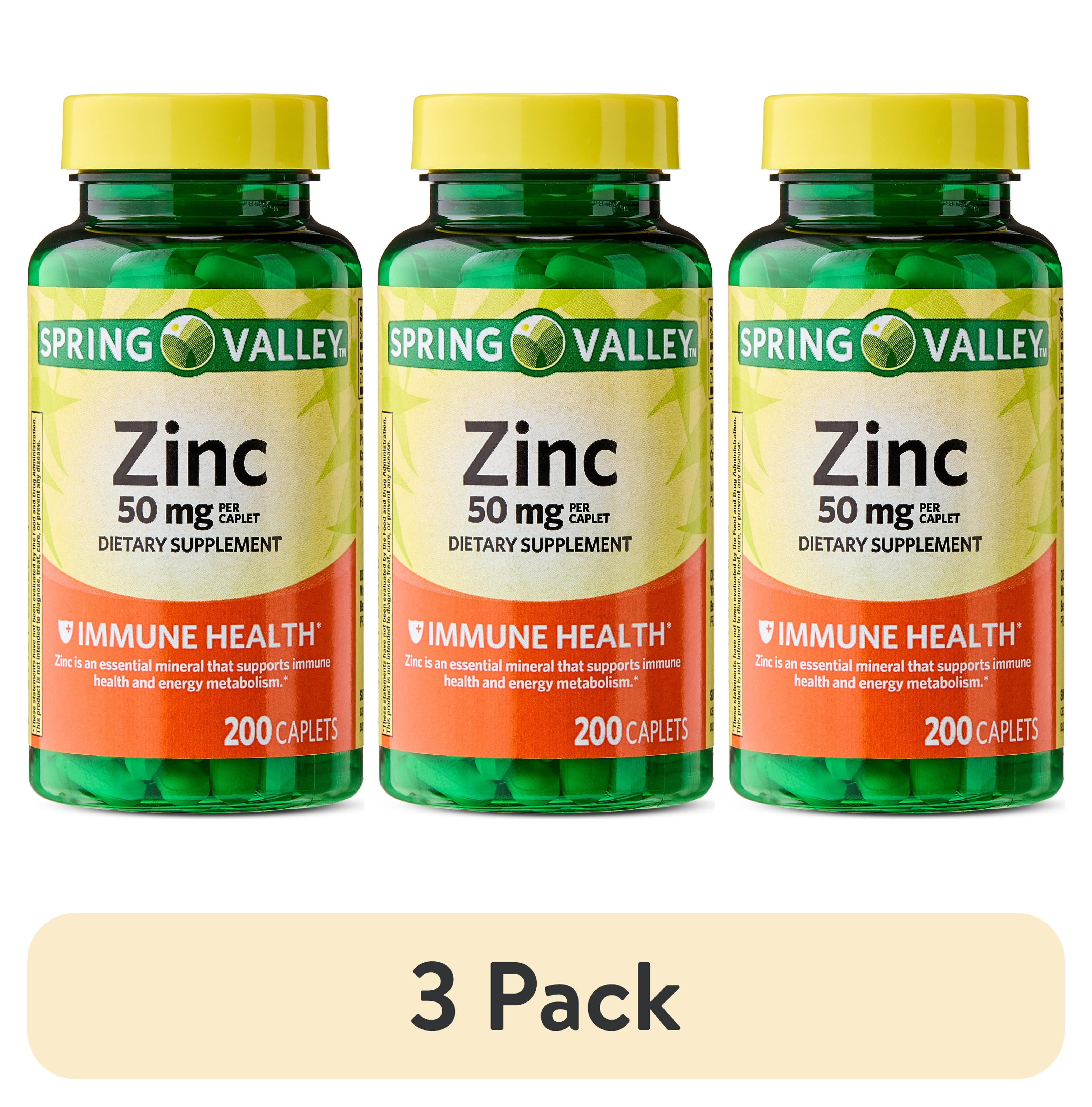 (3 pack) Spring Valley Zinc Dietary Supplement Caplets for Immune ...