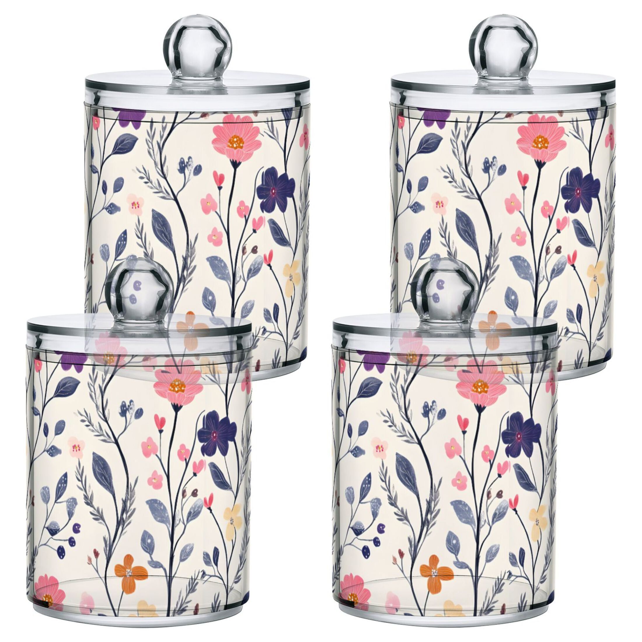 Spring Vibrant Flowers Bathroom Canisters Set of 4 Translucent Plastic ...