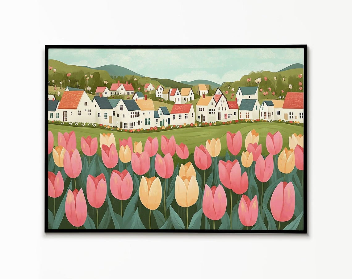 Spring Village Decor, Spring Wall Art, Nature Mountain Landscape ...