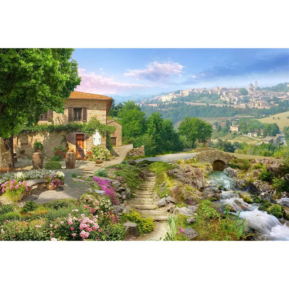 Spring Village Rural Town Backdrops Photography Floral Park Gard ...