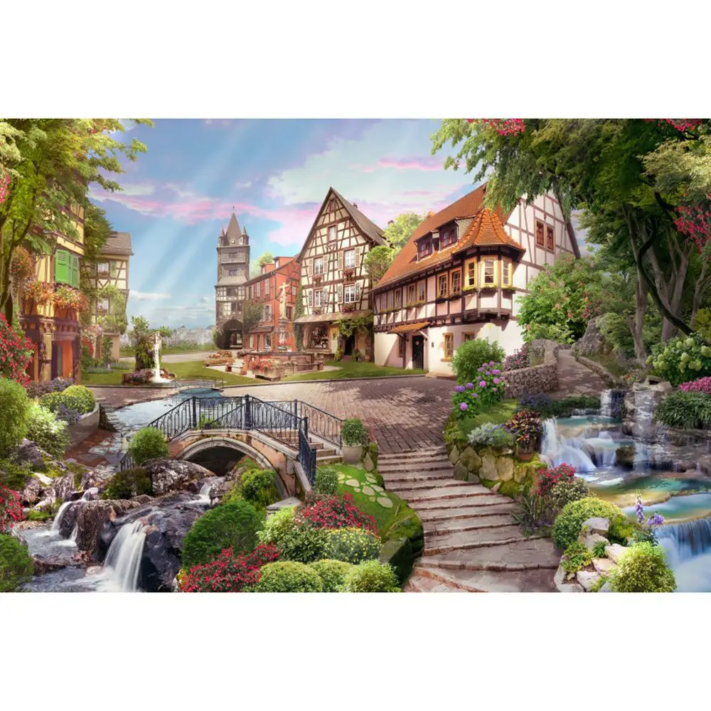 Spring Village Rural Town Backdrops Photography Floral Park Gard ...