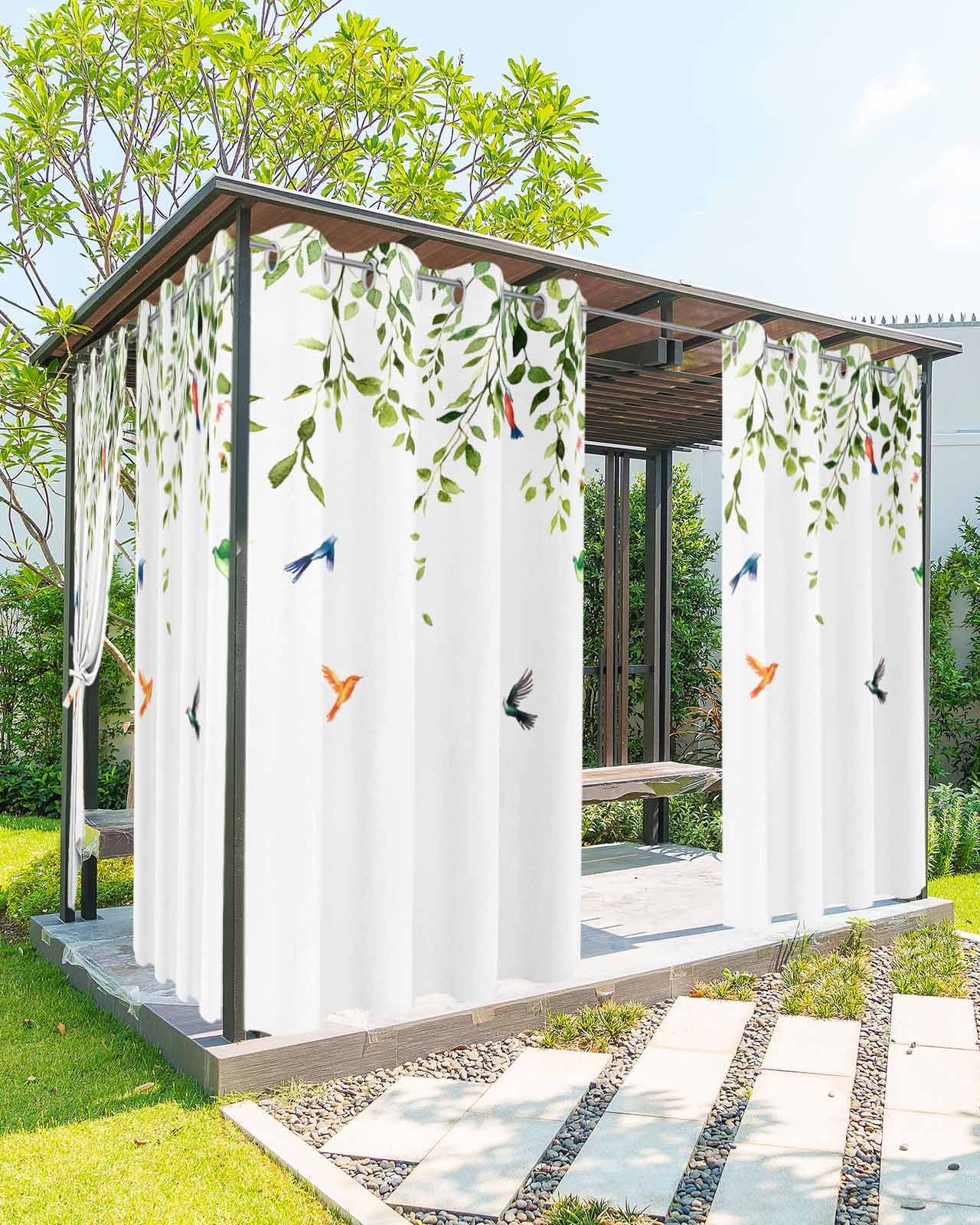 Spring Vine Outdoor Curtains for Patio, Plant Leaf Nature Bird Country ...