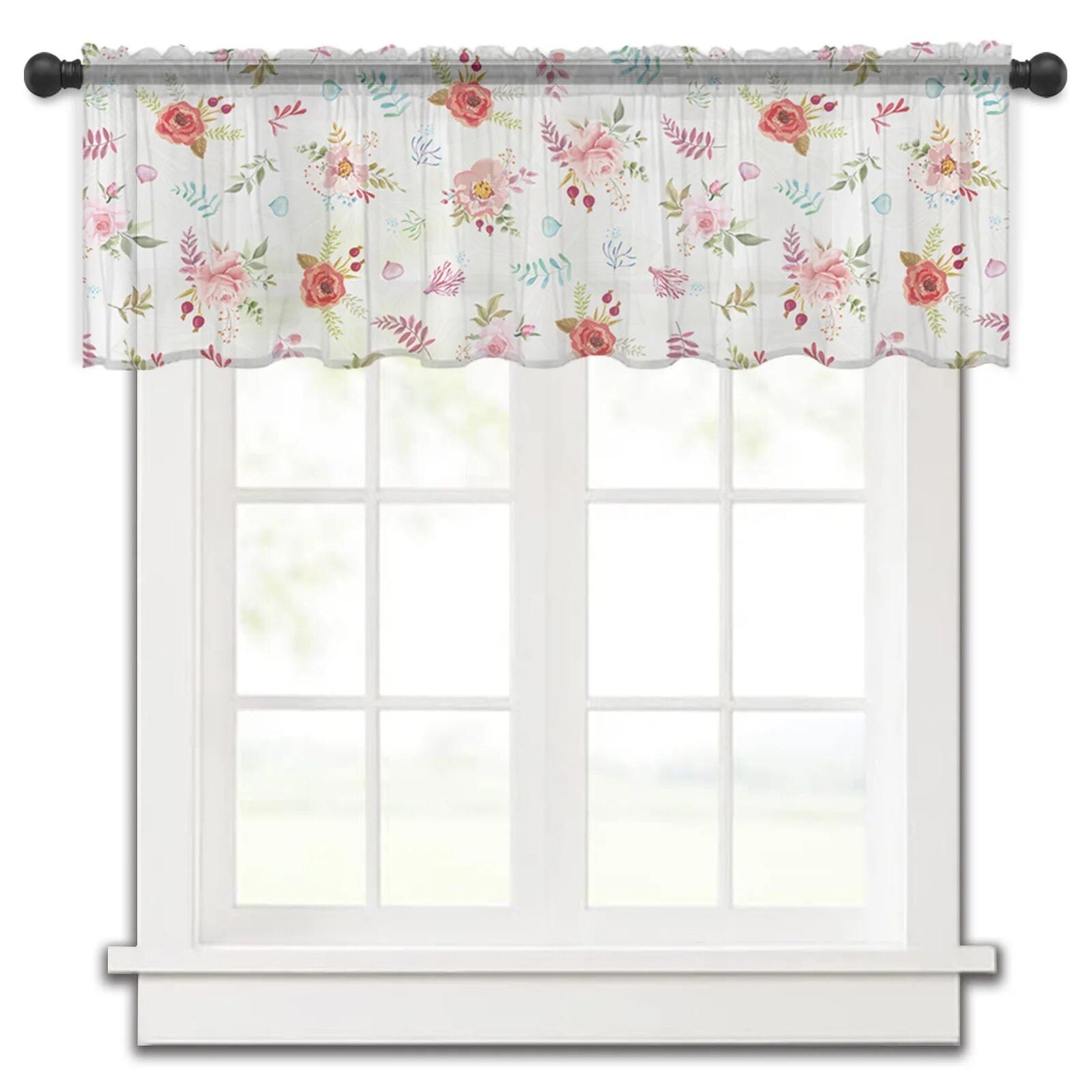 Spring Vineman Flowers Kitchen Small Window Curtain Tulle Sheer Short ...
