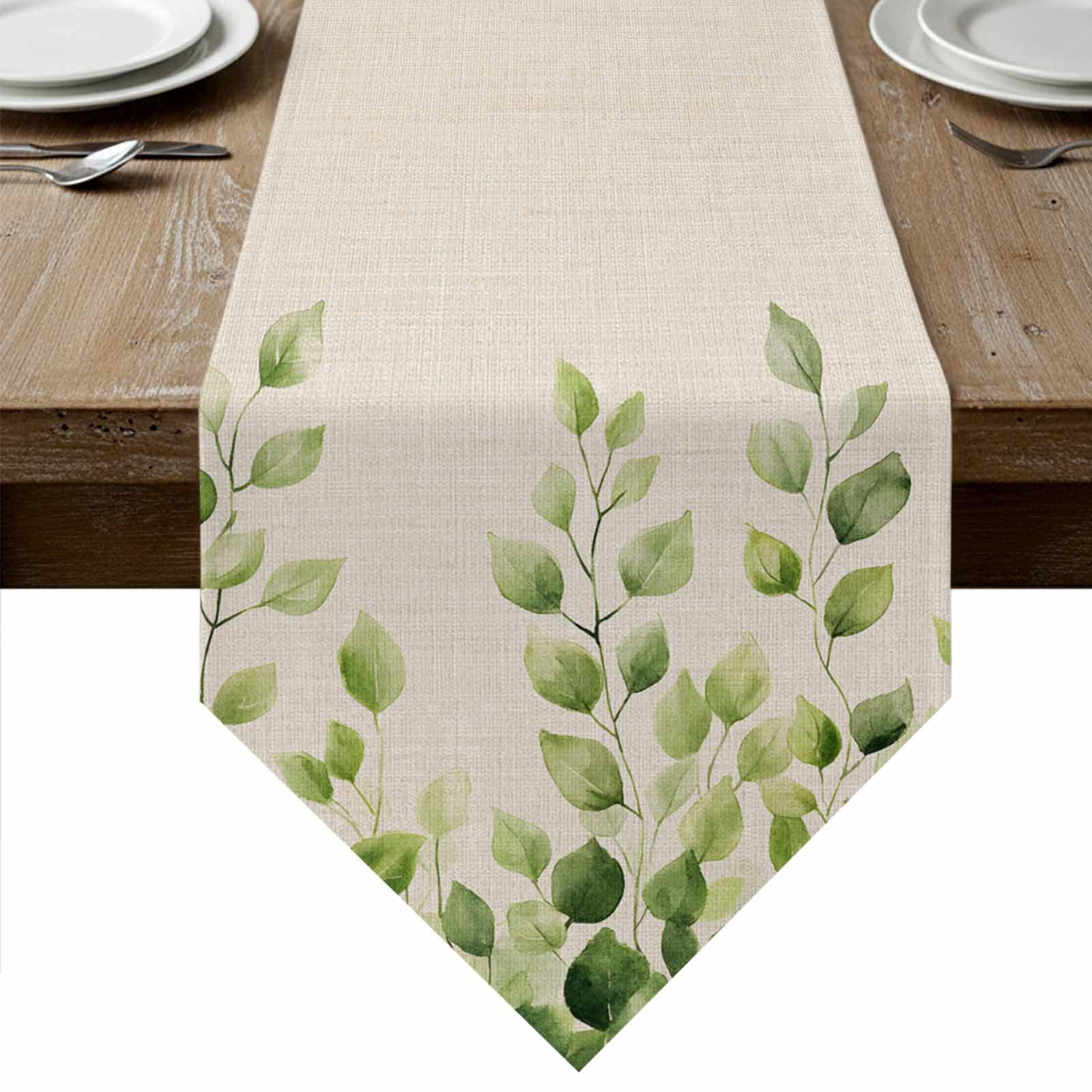 Spring Vines Leaves Table Runner Linen Burlap Table Runner 72 Inches ...