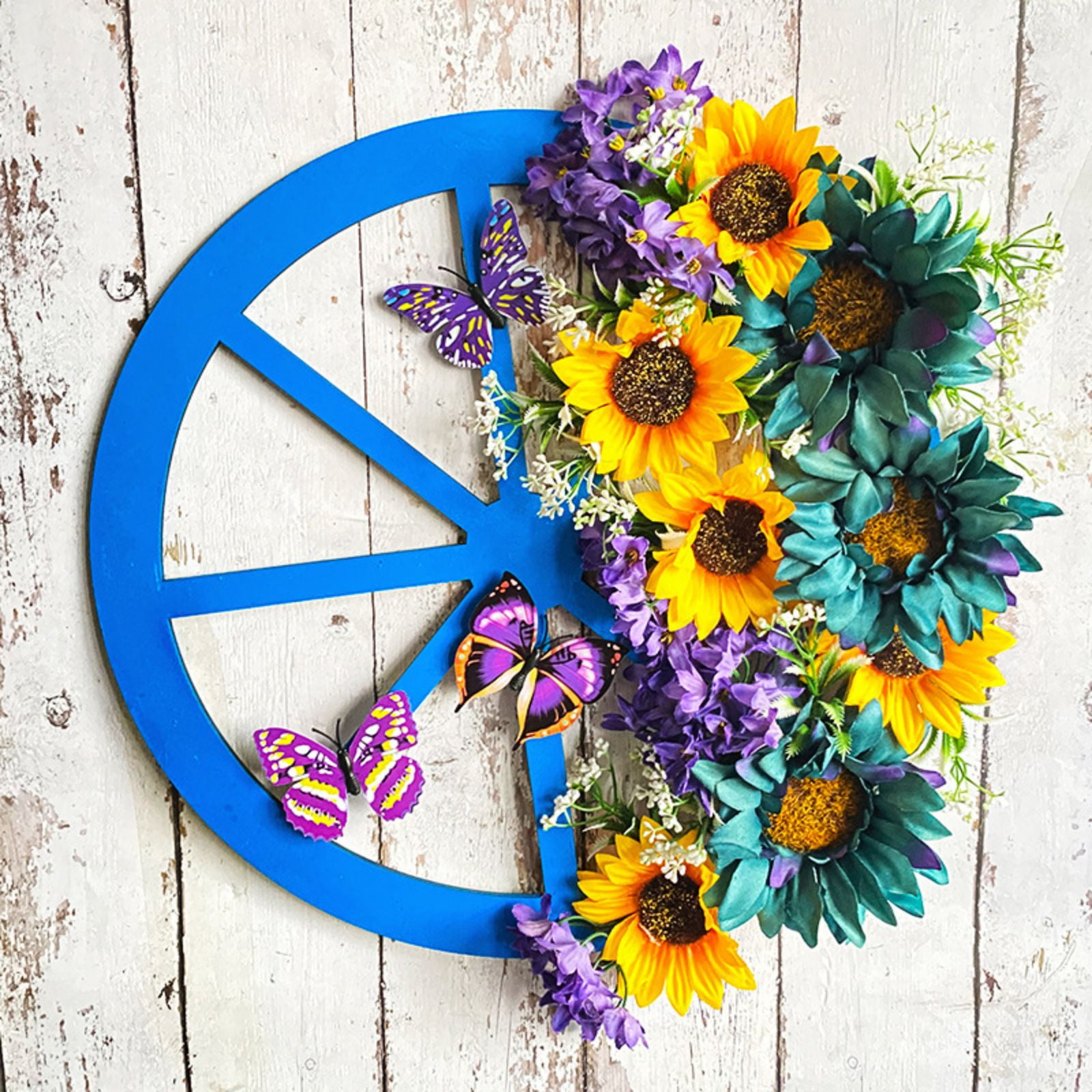 Spring Wagon Wheel Wreaths, Faux Silk Blooming Rose/ Peony/ Sunflower ...