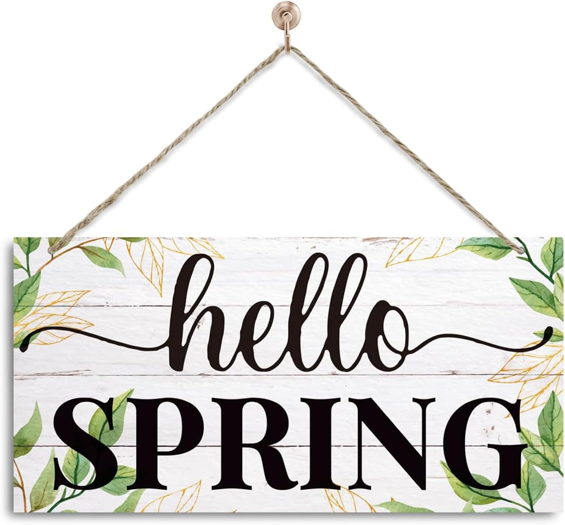 Spring Wall Decor Decorative Wall Plaque Rustic Wood Hanging Sign Hello ...