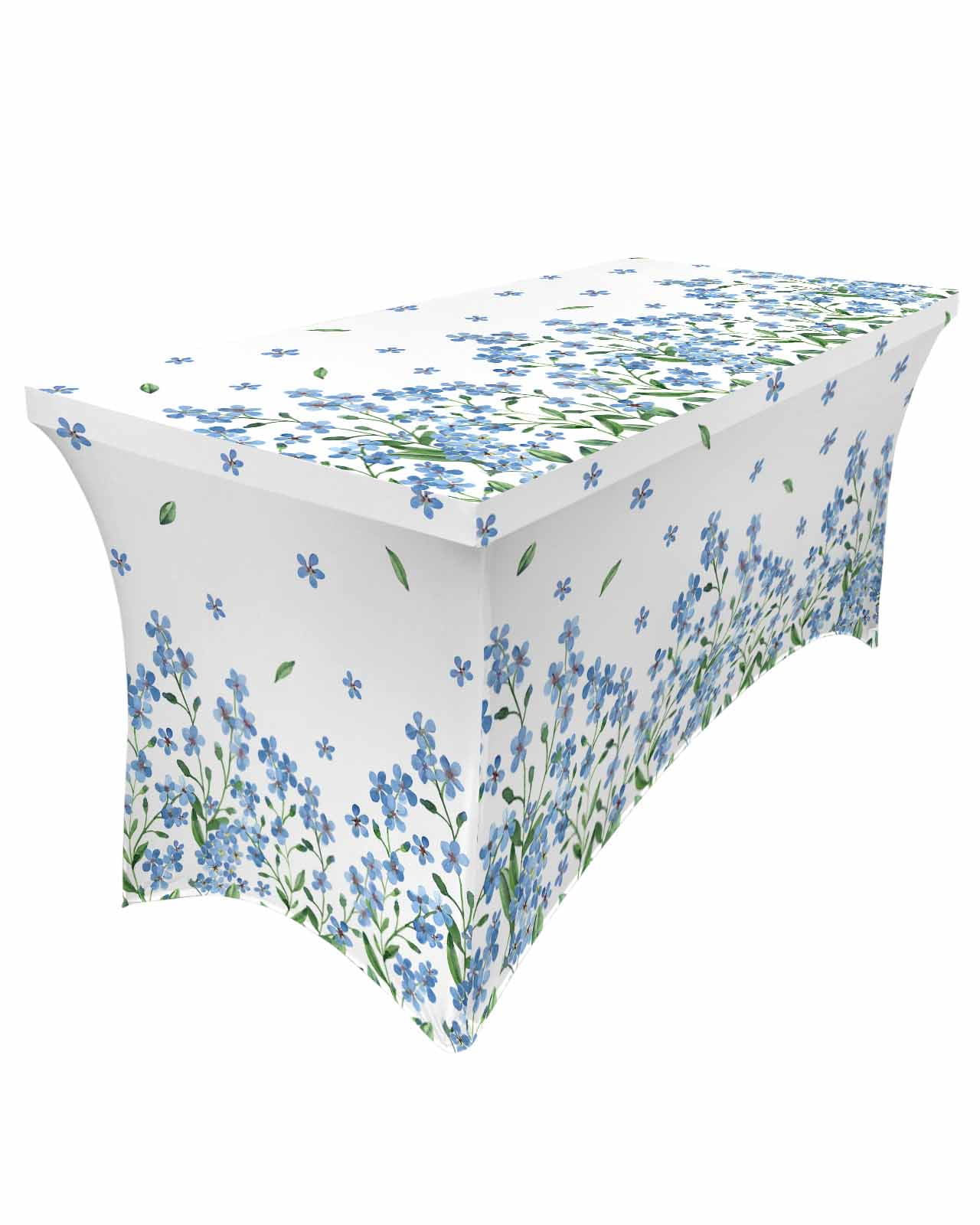Spring Watercolor Blue Flowers Elastic Table Skirt Wedding Hotel ...