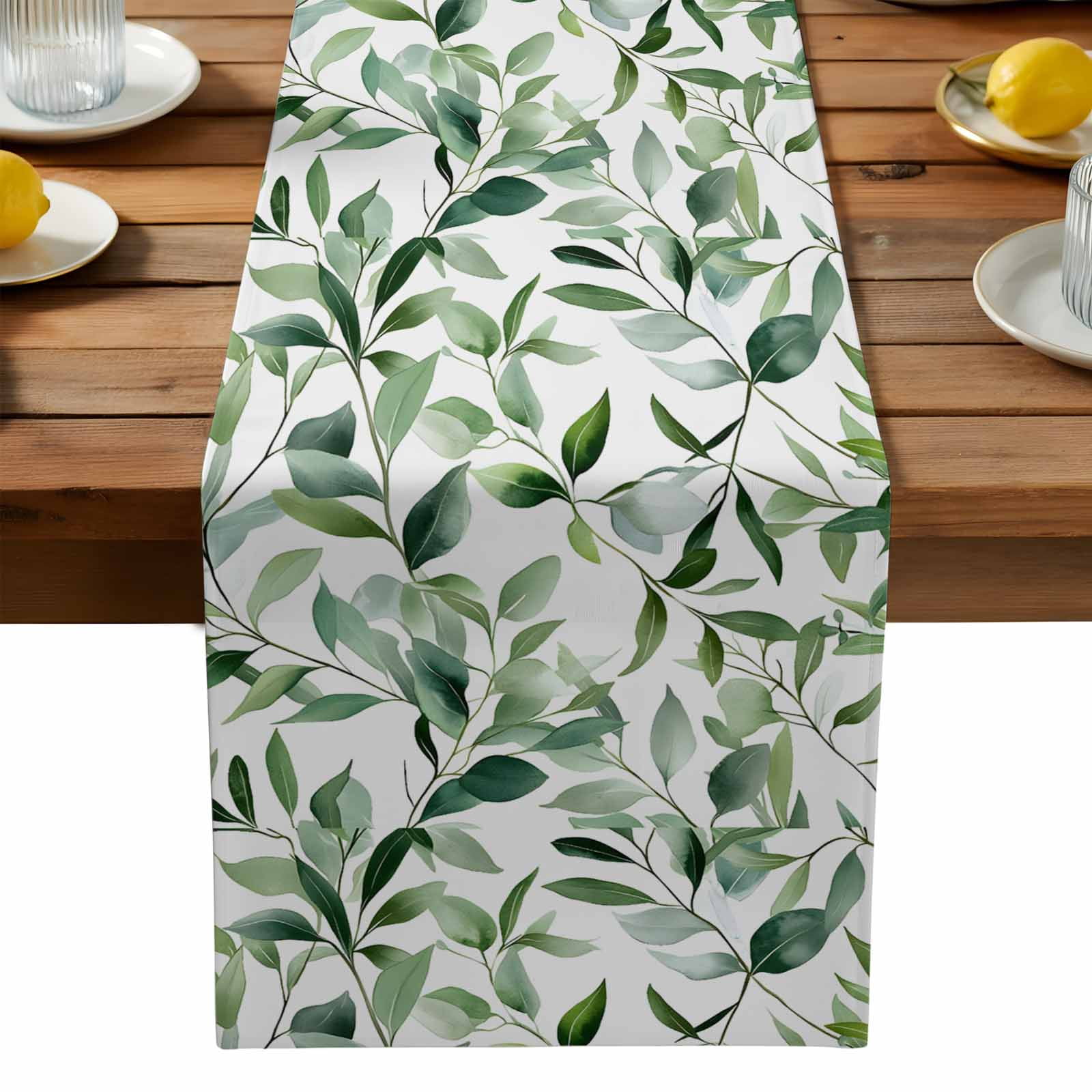 Spring Watercolor Eucalyptus Leaf Table Runners 13x90 Inches Long Linen ...