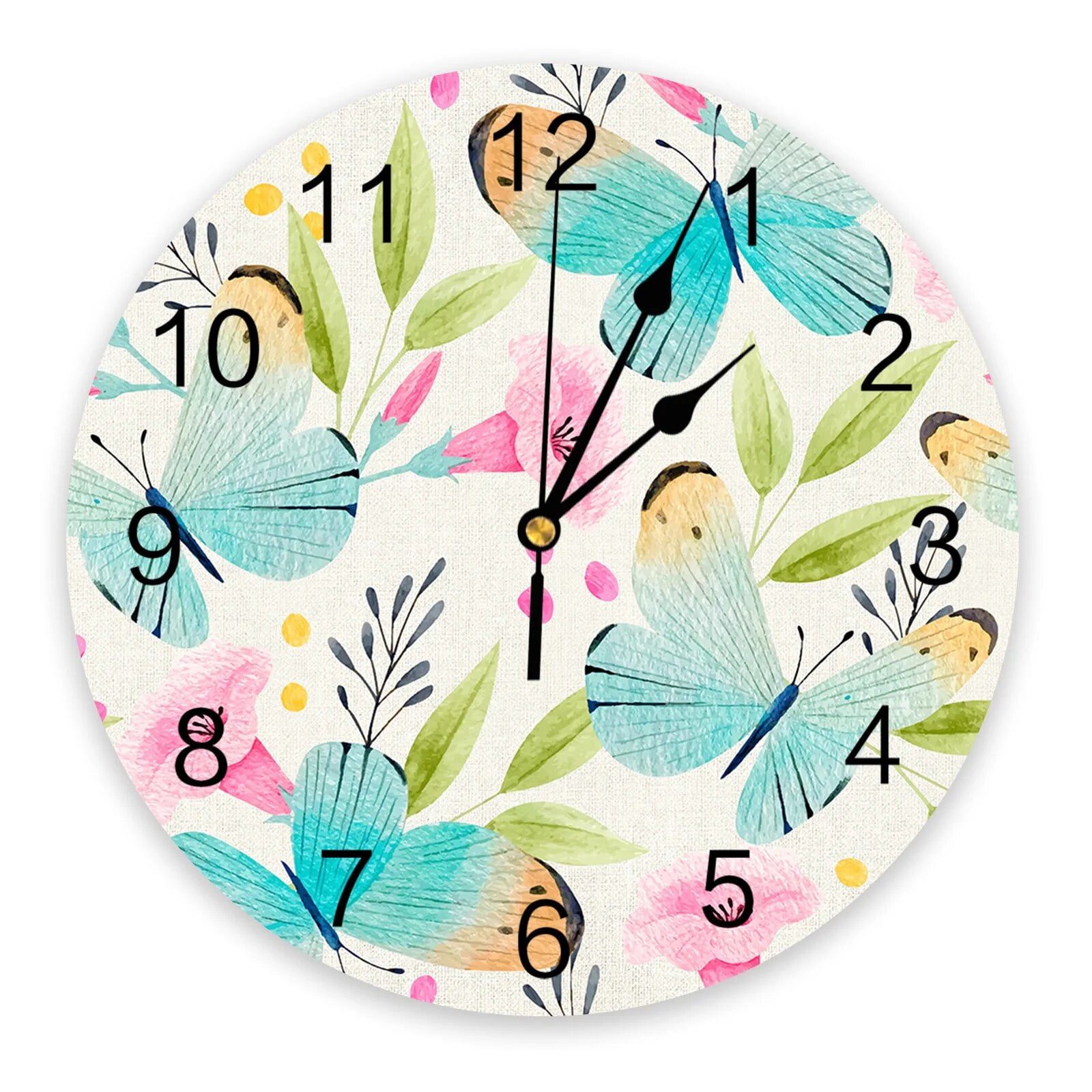 Spring Watercolor Flower Butterfly Wall Clock Modern Design Living Room ...