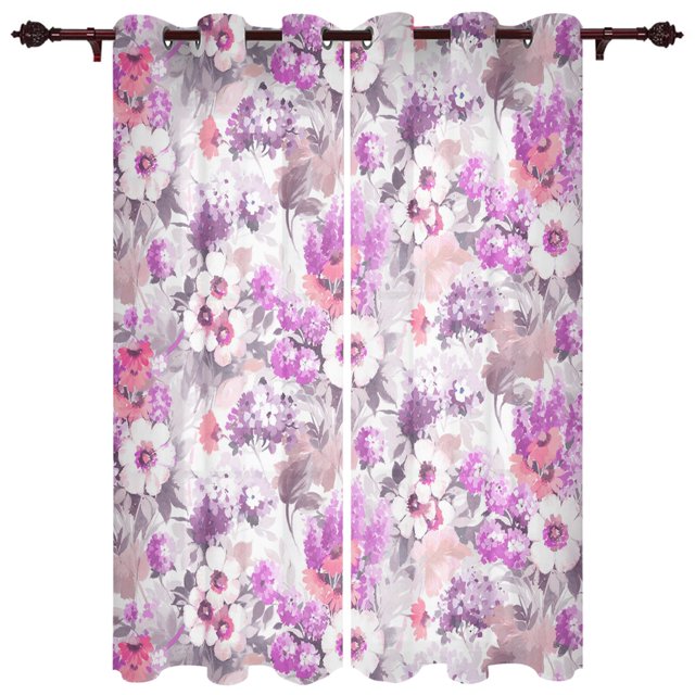 Spring Watercolor Flower Hydrangea Window Curtain for Bedroom Living ...