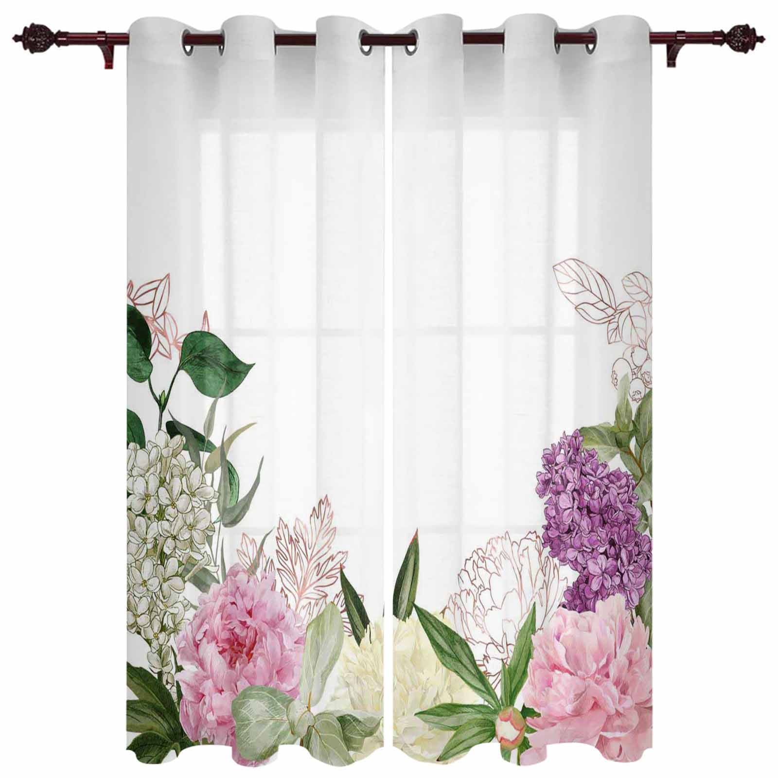 Spring Watercolor Flower Hydrangea Window Curtain for Bedroom Living ...