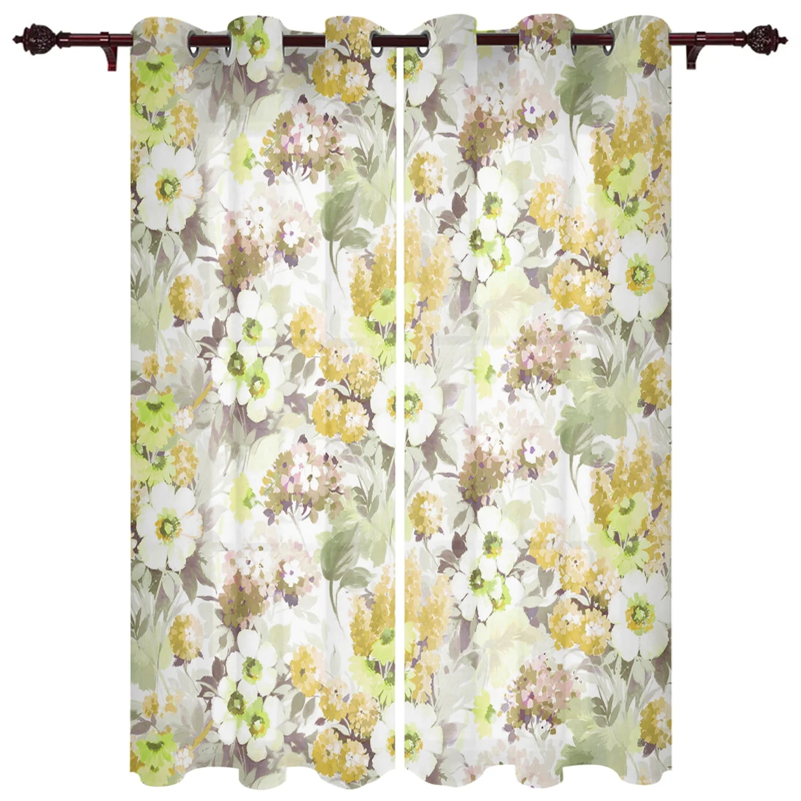 Spring Watercolor Flower Hydrangea Window Curtain for Bedroom Living ...