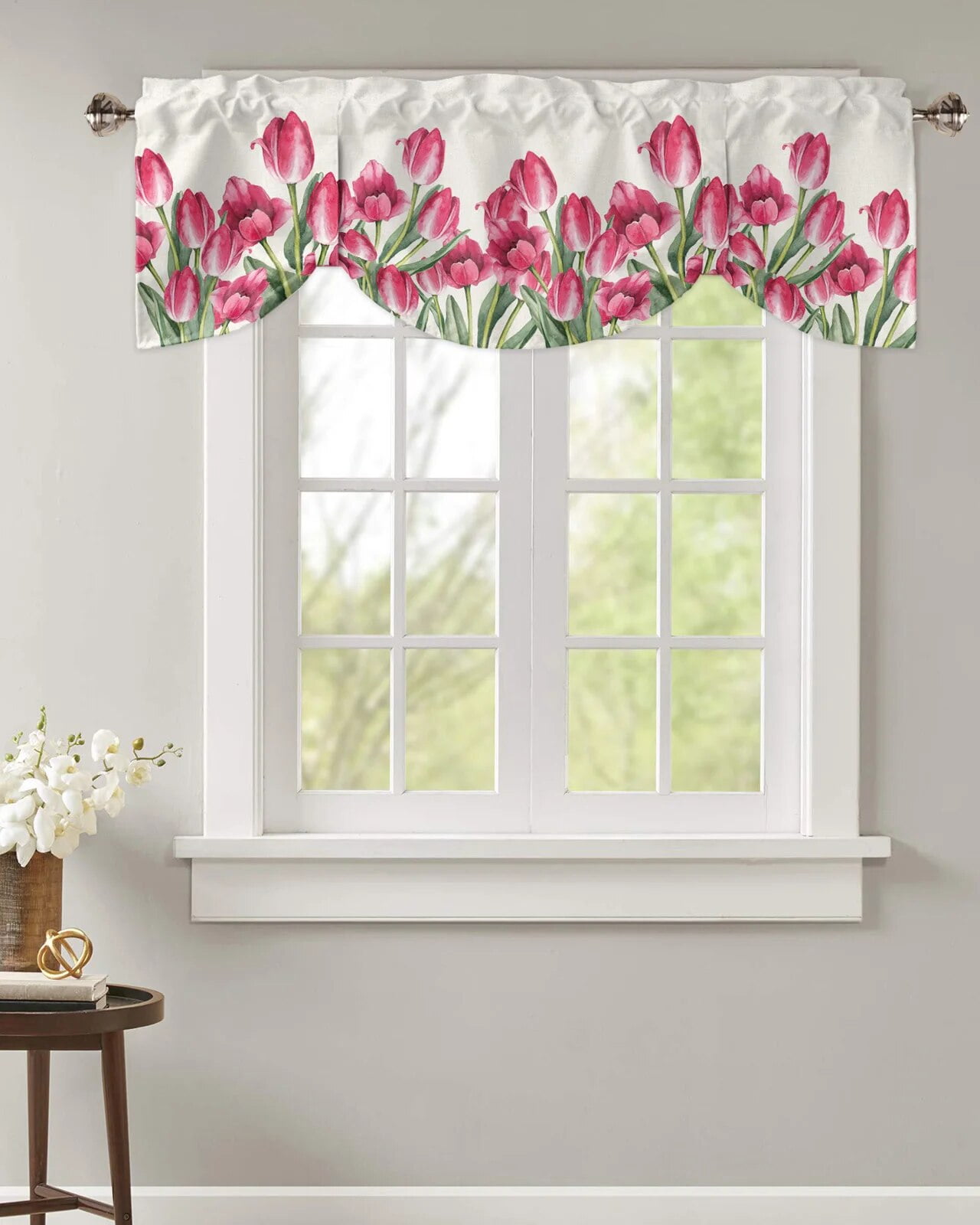 Spring Watercolor Flower Tulip Kitchen Curtains Balcony Adjustable ...