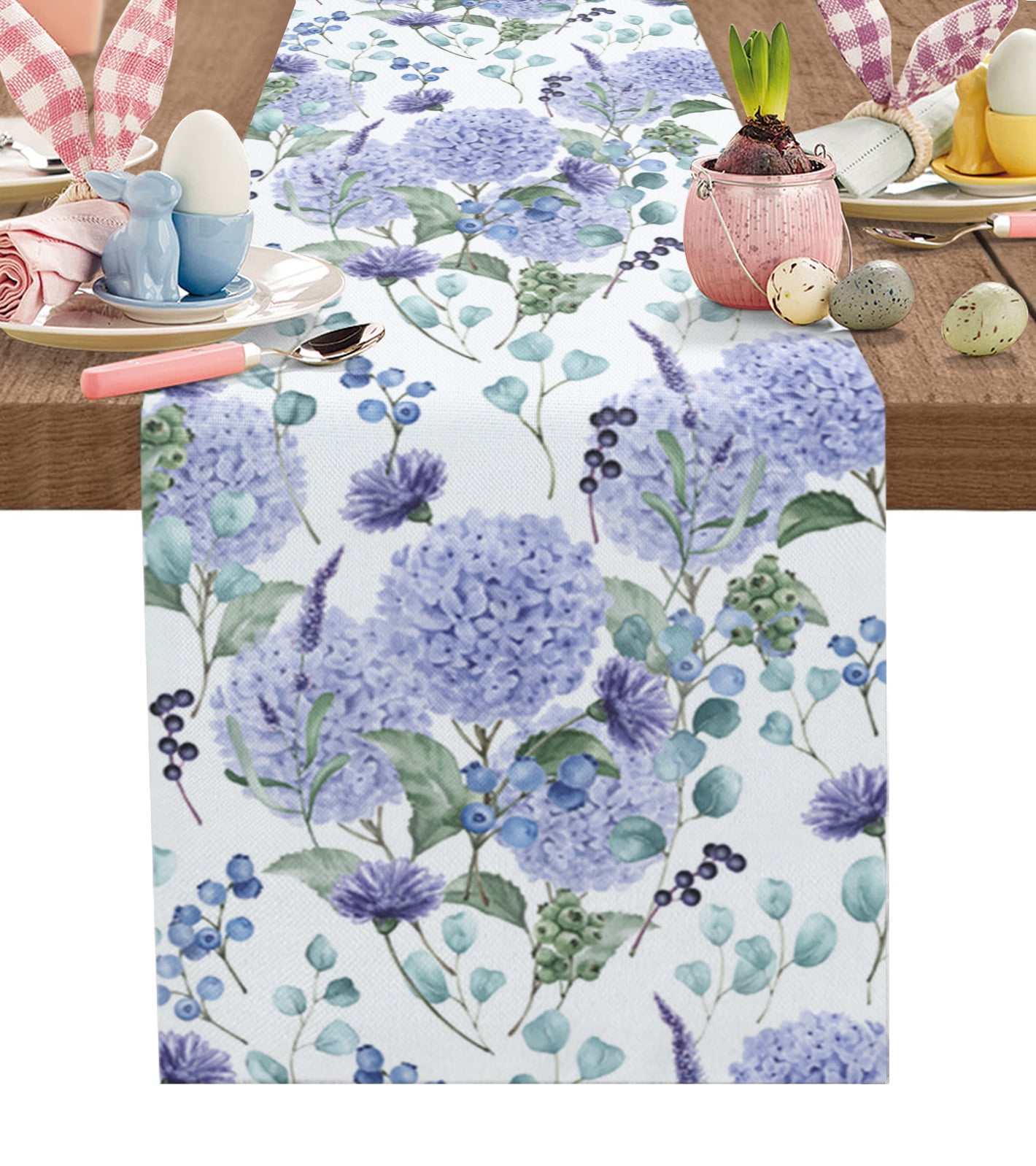 Spring Watercolor Flowers Hydrangea Table Runner ration Home r Dinner ...