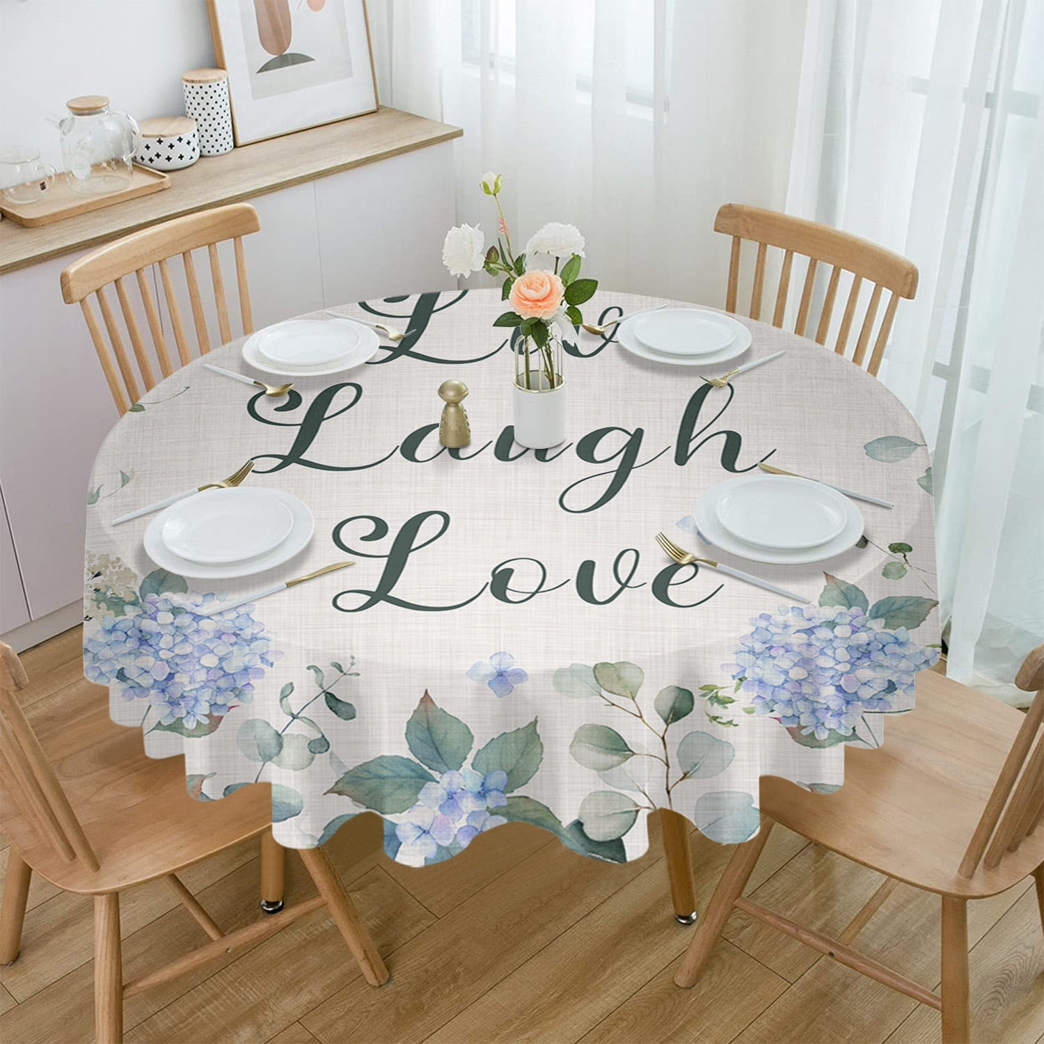 Spring Watercolor Flowers Hydrangea Waterproof Tablecloth Table ration ...