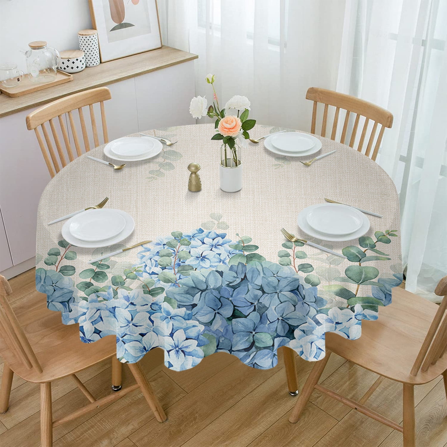 Spring Watercolor Flowers Hydrangea Waterproof Tablecloth Table ration ...