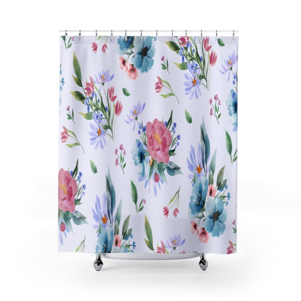 Spring Watercolor Flowers Premium 71"x74" Waterproof Shower Curtain for ...