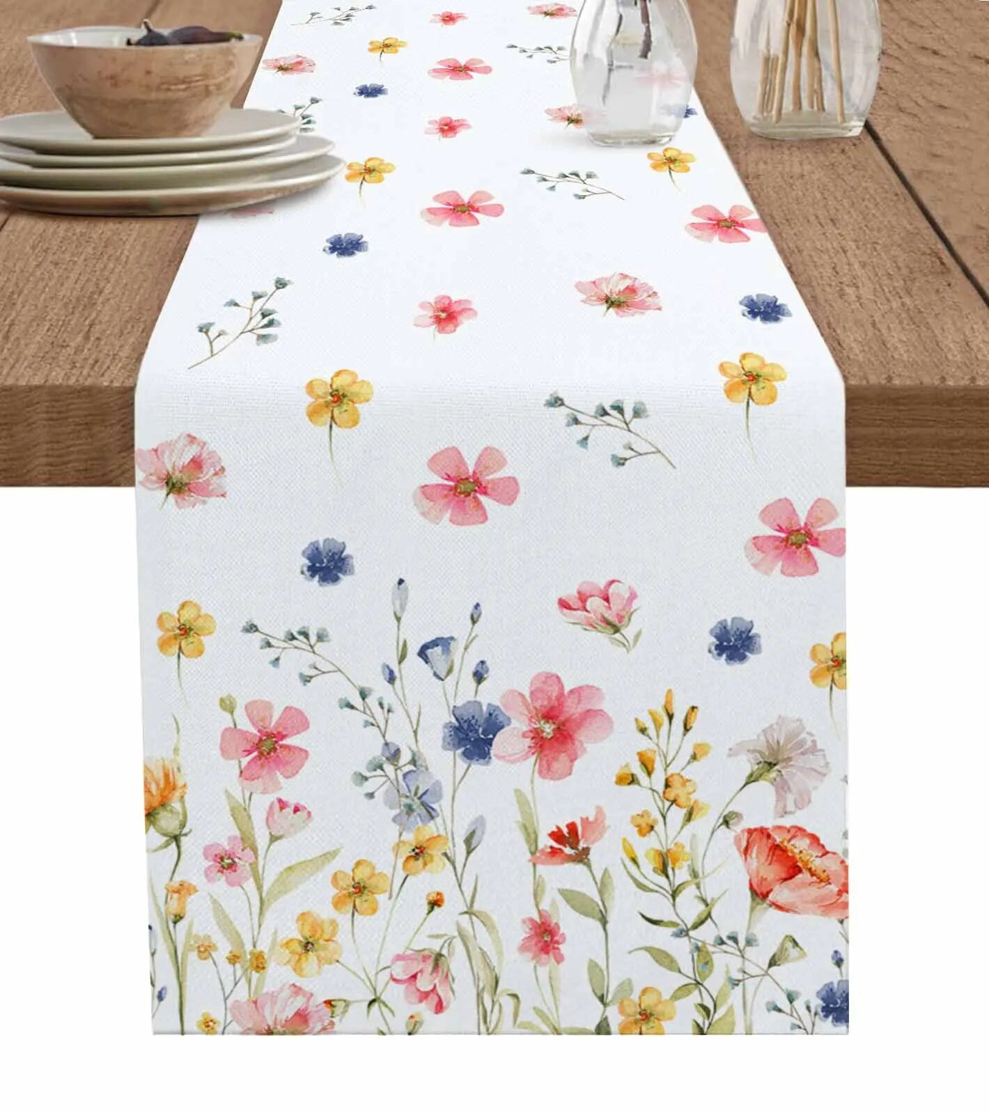 Spring Watercolor Flowers Table Runner Wedding r Table Runner Holiday ...