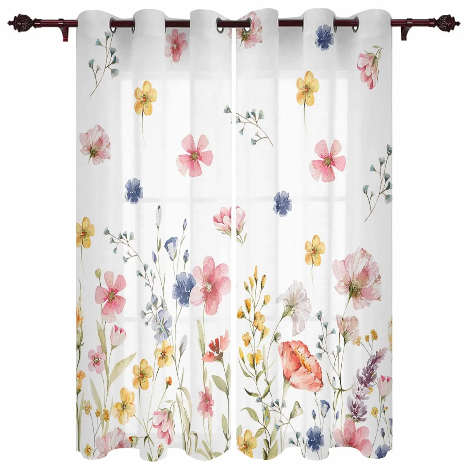 Spring Watercolor Flowers Window Curtains for Living Room Luxury ...