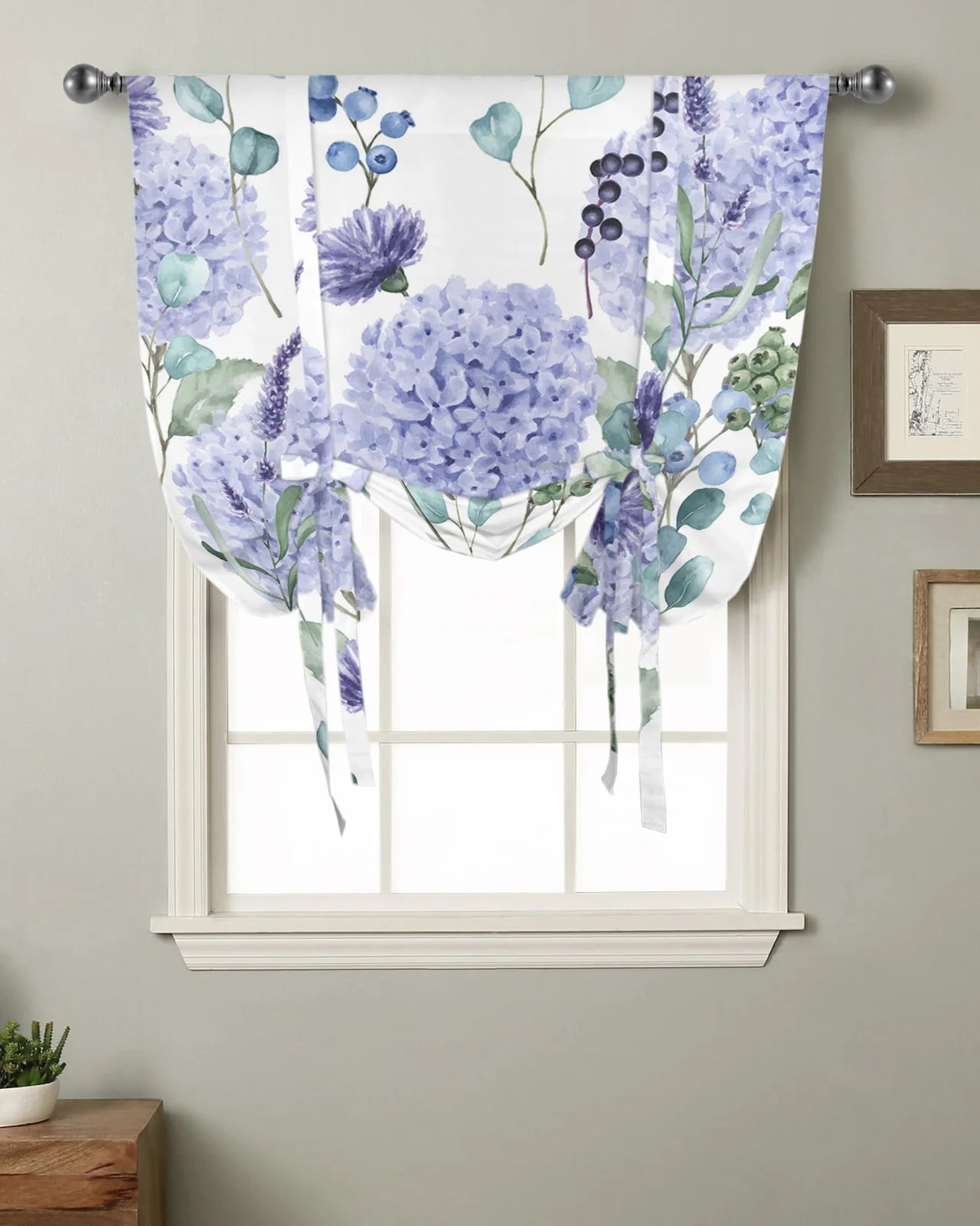Spring Watercolor Hydrangea Kitchen Short Window Curtain Rod Pocket ...