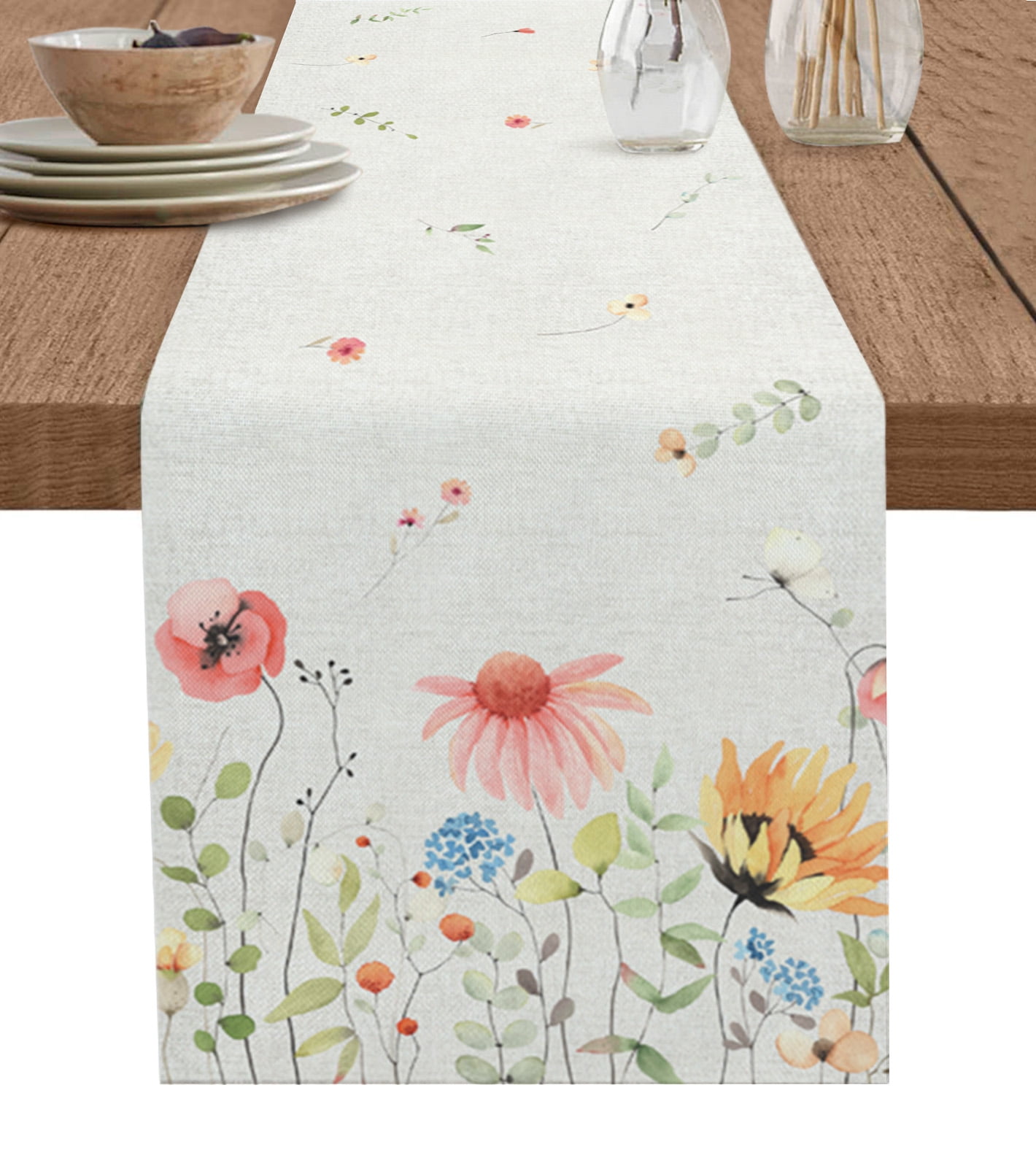 Spring Watercolor Leaves Retro Table Runner ration Home r Dinner Table ...