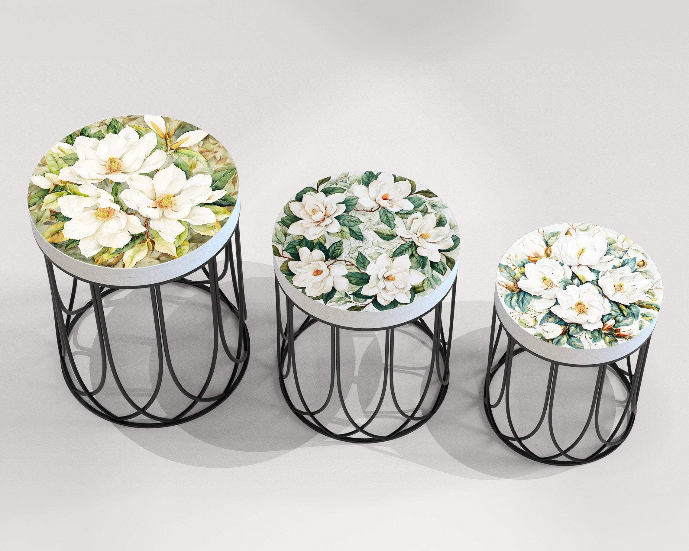 Spring Watercolor Magnolia Accent Table | Farmhouse Style Round End ...