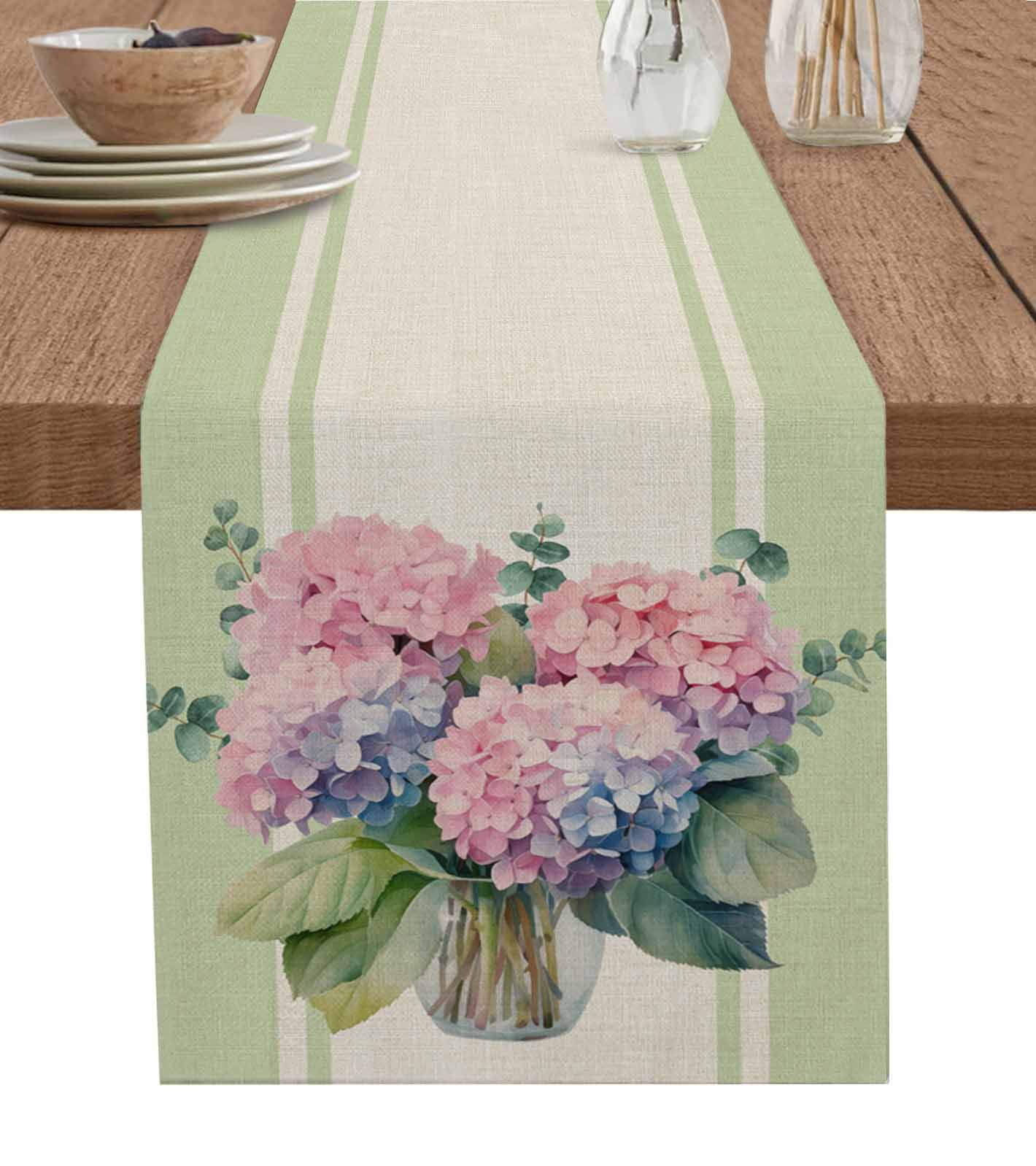Spring Watercolor Plant Hydrangea Table Runner ration Home r Dinner Table ration Table r ...