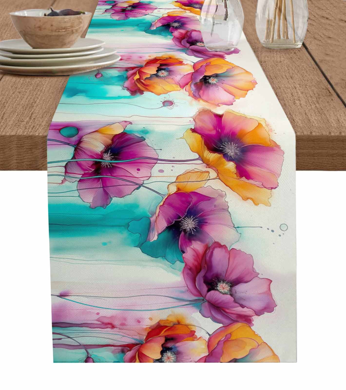 Spring Watercolor Poppy Plant Table Runner ration Home r Dinner Table ...