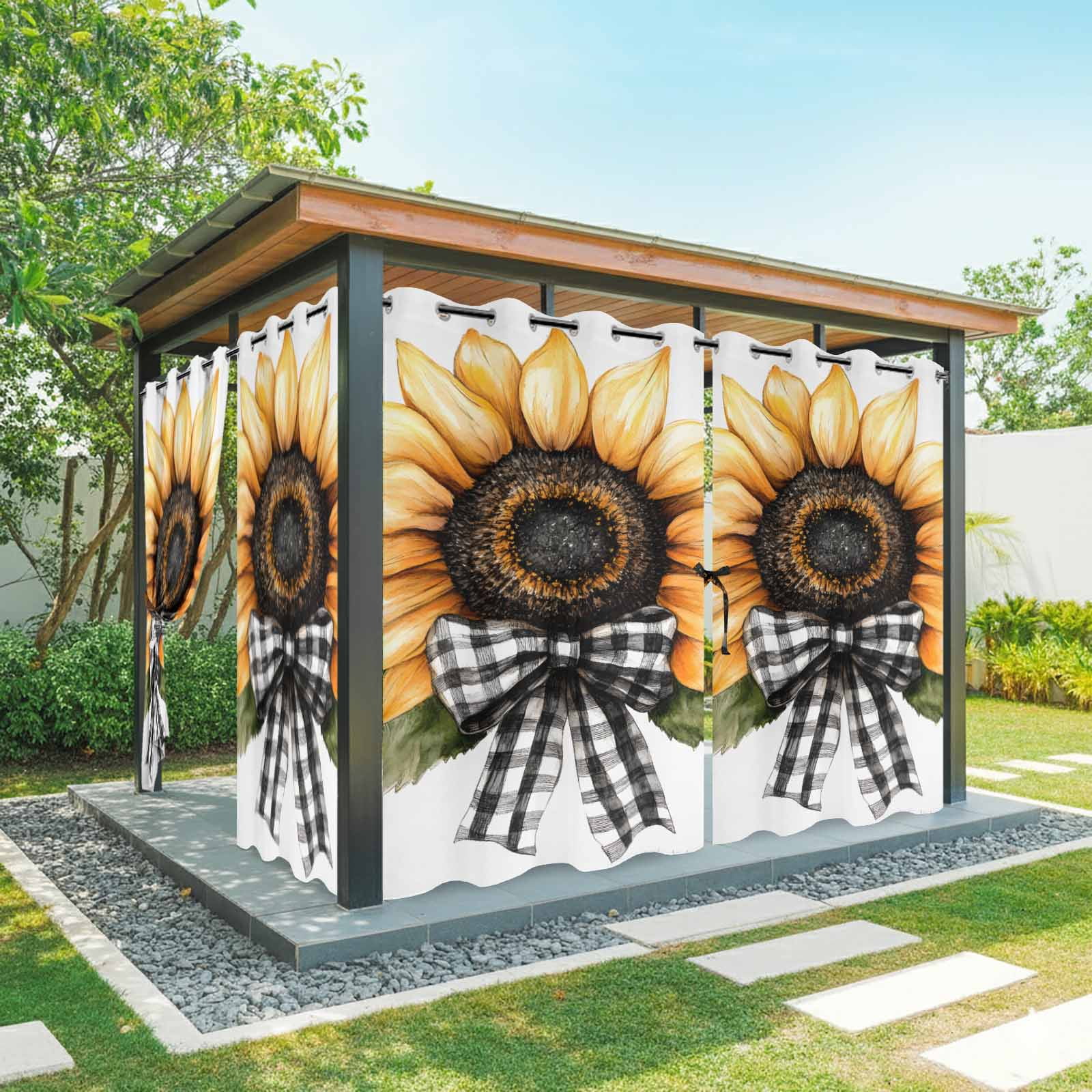 Spring Watercolor Sunflower Outdoor Curtains for Patio Waterproof ...