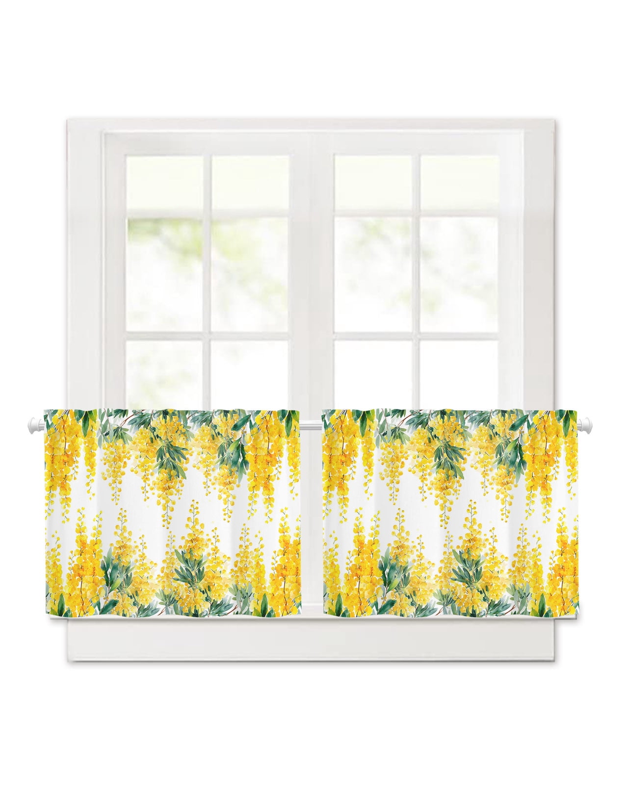 Spring Watercolor Yellow Flower Short Blackout Curtains 24 Inch Long ...